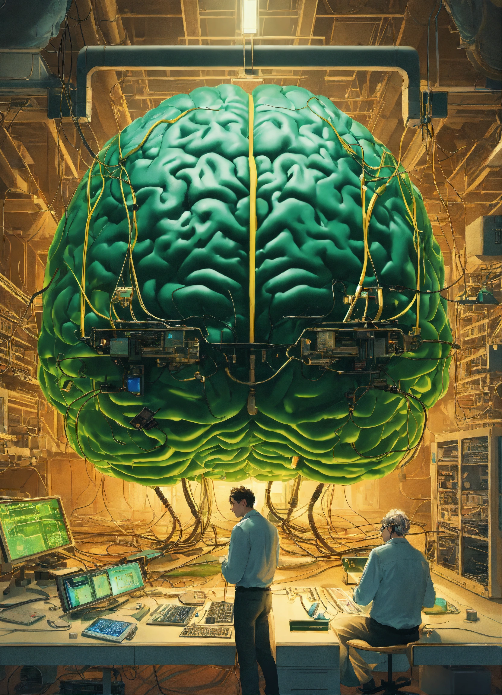 Lexica - In the center of the room, a colossal human brain is ...