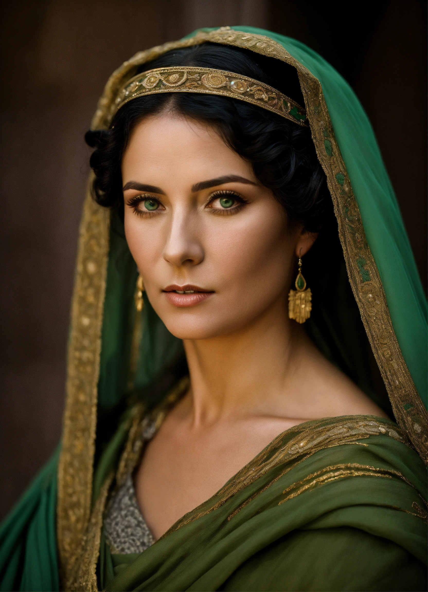 Lexica - A Roman woman with black hair and dark green eyes. The hair is ...