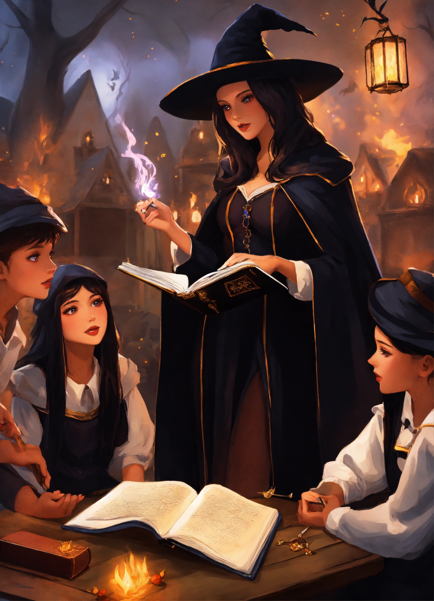 Lexica - Fantasy art Witch wearing a witches black hat and black cape ...