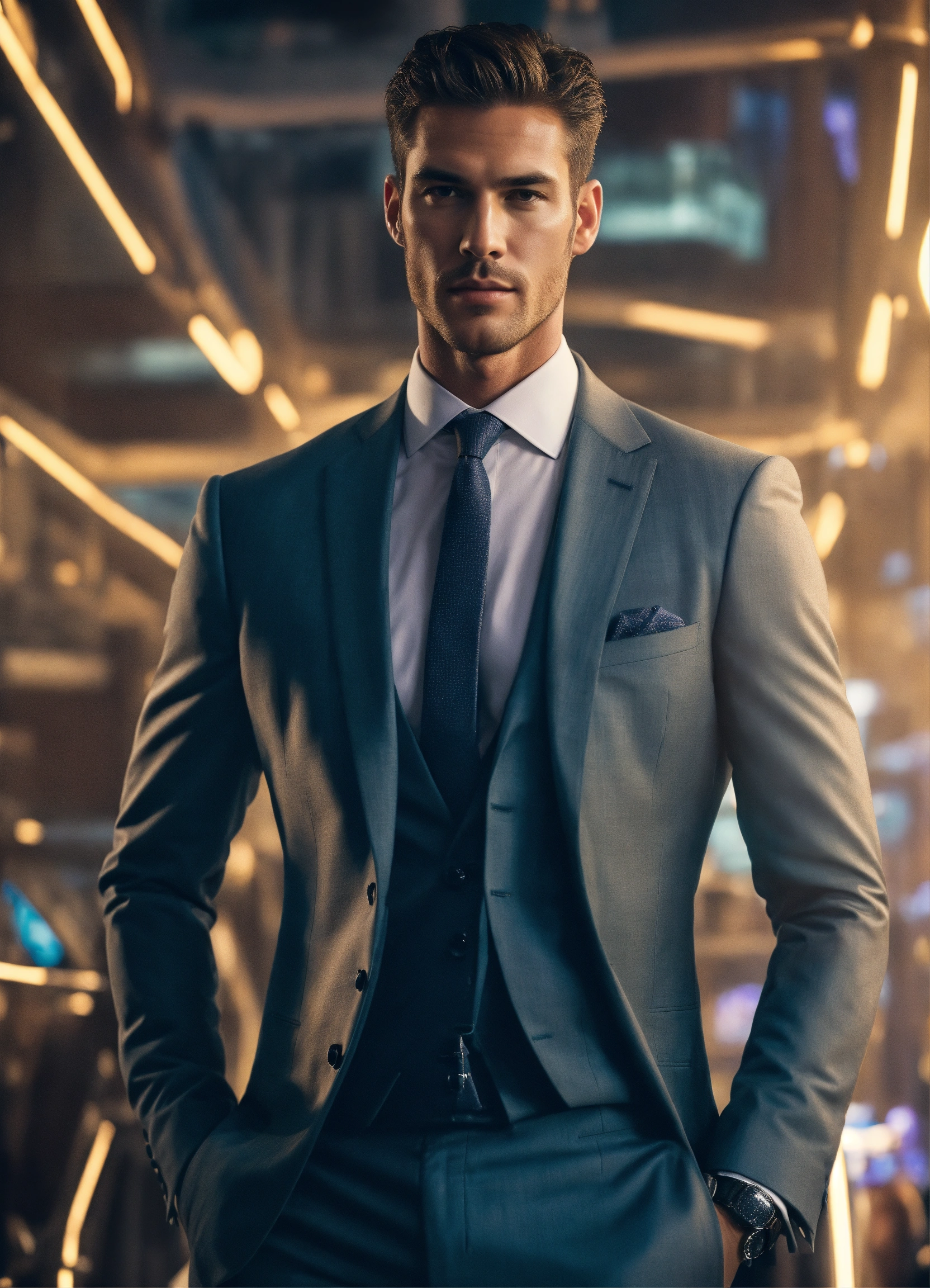 Lexica - A handsome, tall, powerful man in full growth, in a suit of ...