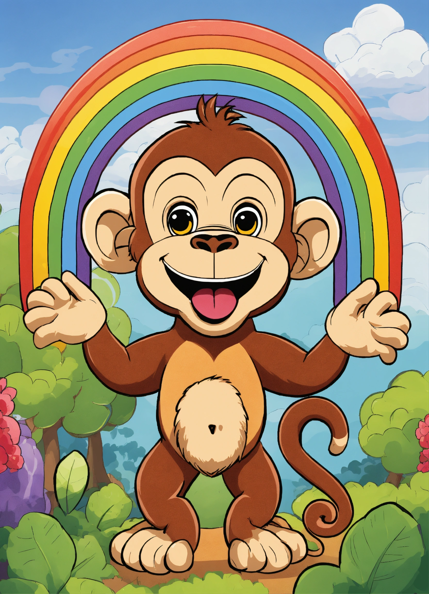 Lexica - A cartoon rainbow with arms holding a monkey
