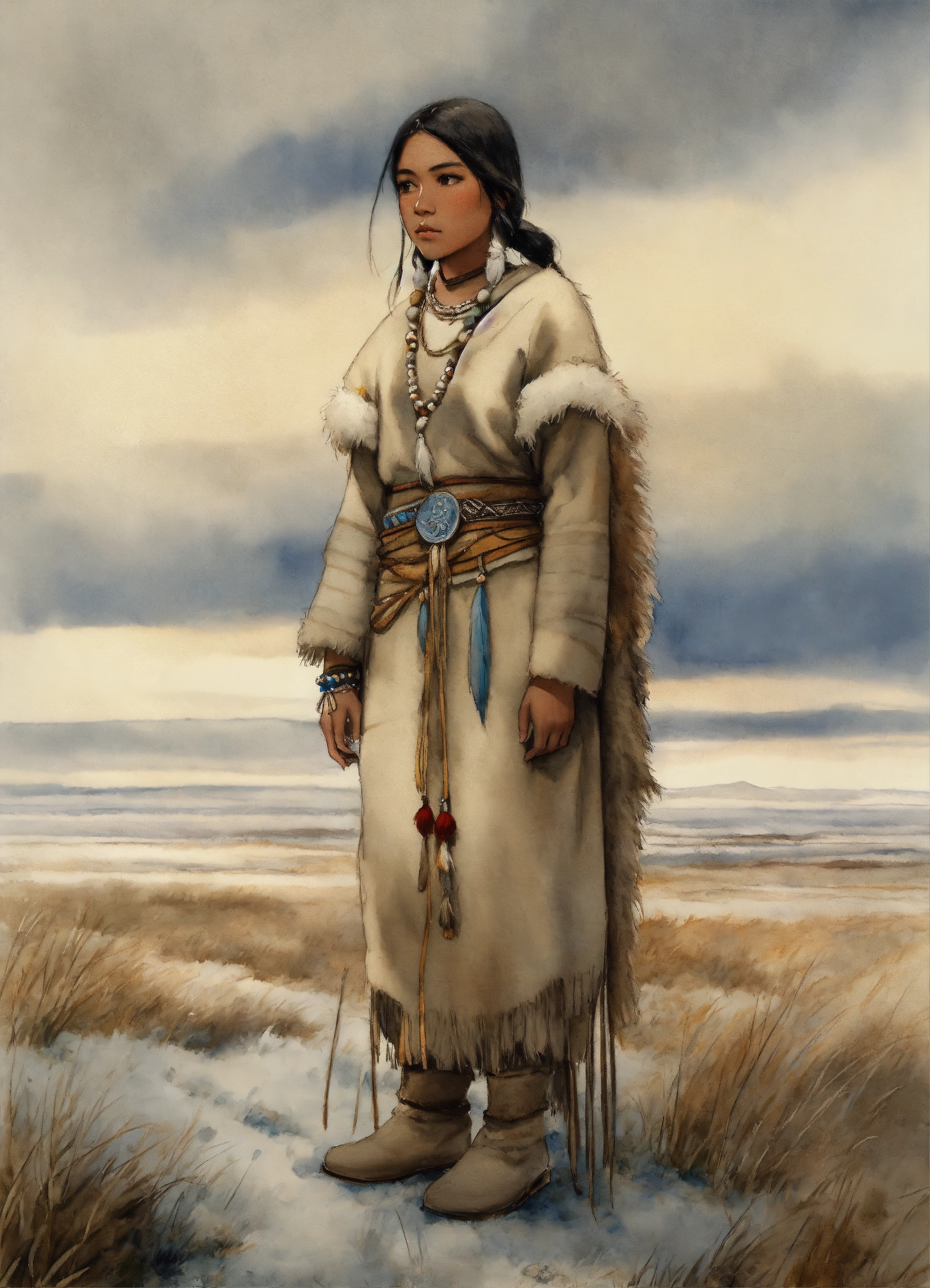 Lexica - Full body Illustration of an inuit woman, young, 18 years old ...