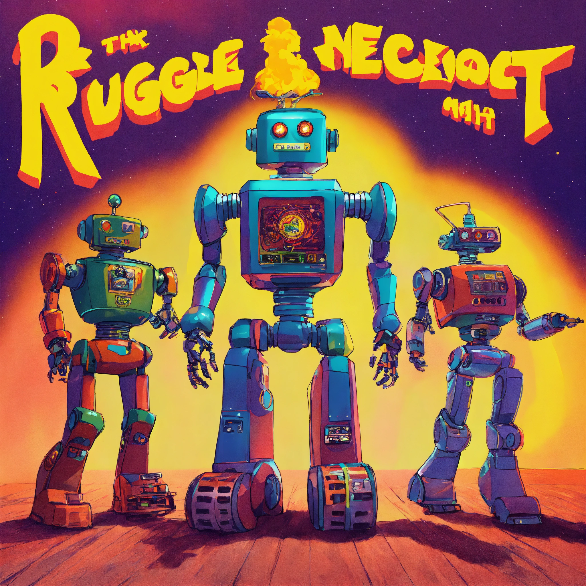 Lexica - Album cover. a group portrait of 3 robots on stage dancing at a reggae night club