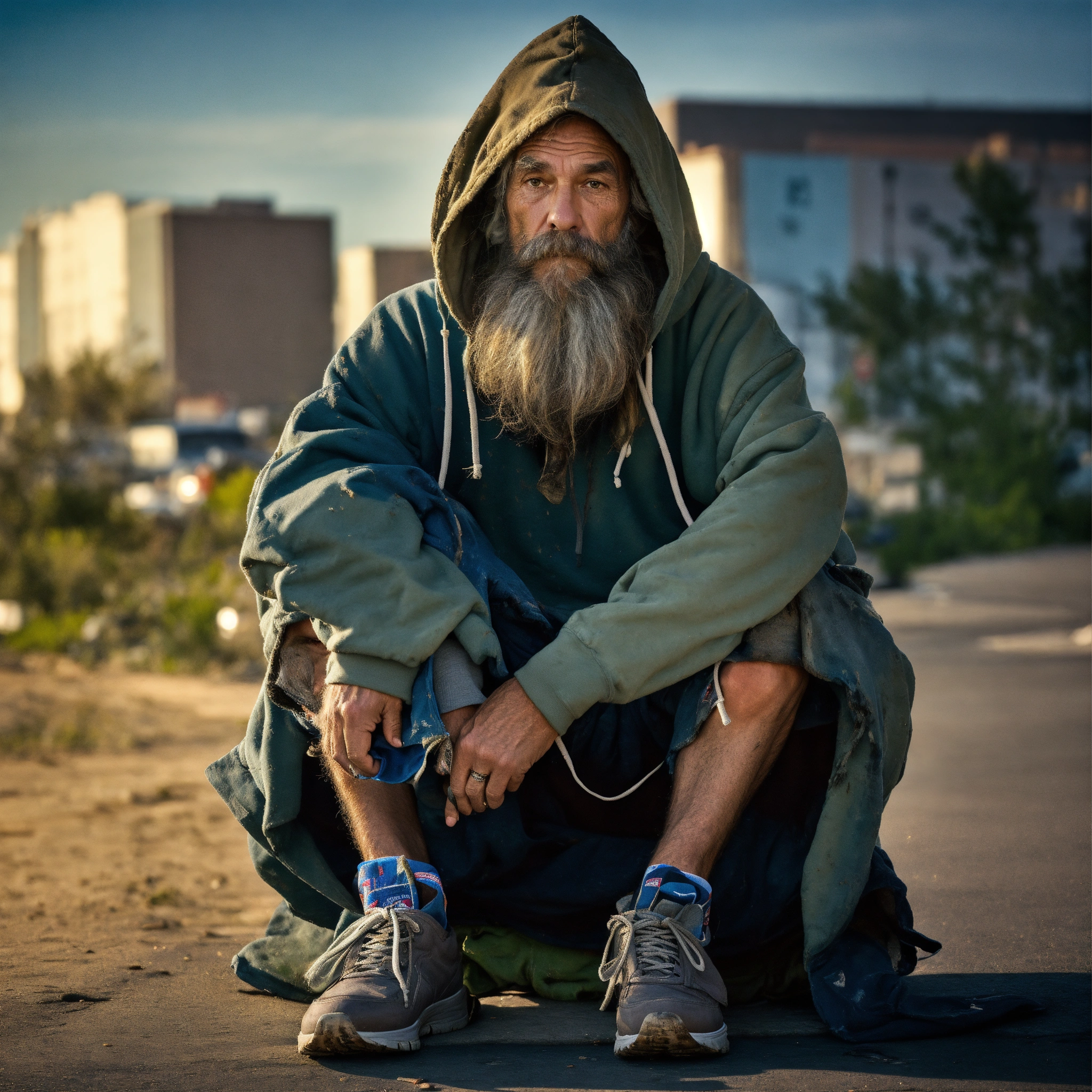Lexica - A HUGE HOMELESS MAN WEARING DIRTY SHORTS AND A HOODIE
