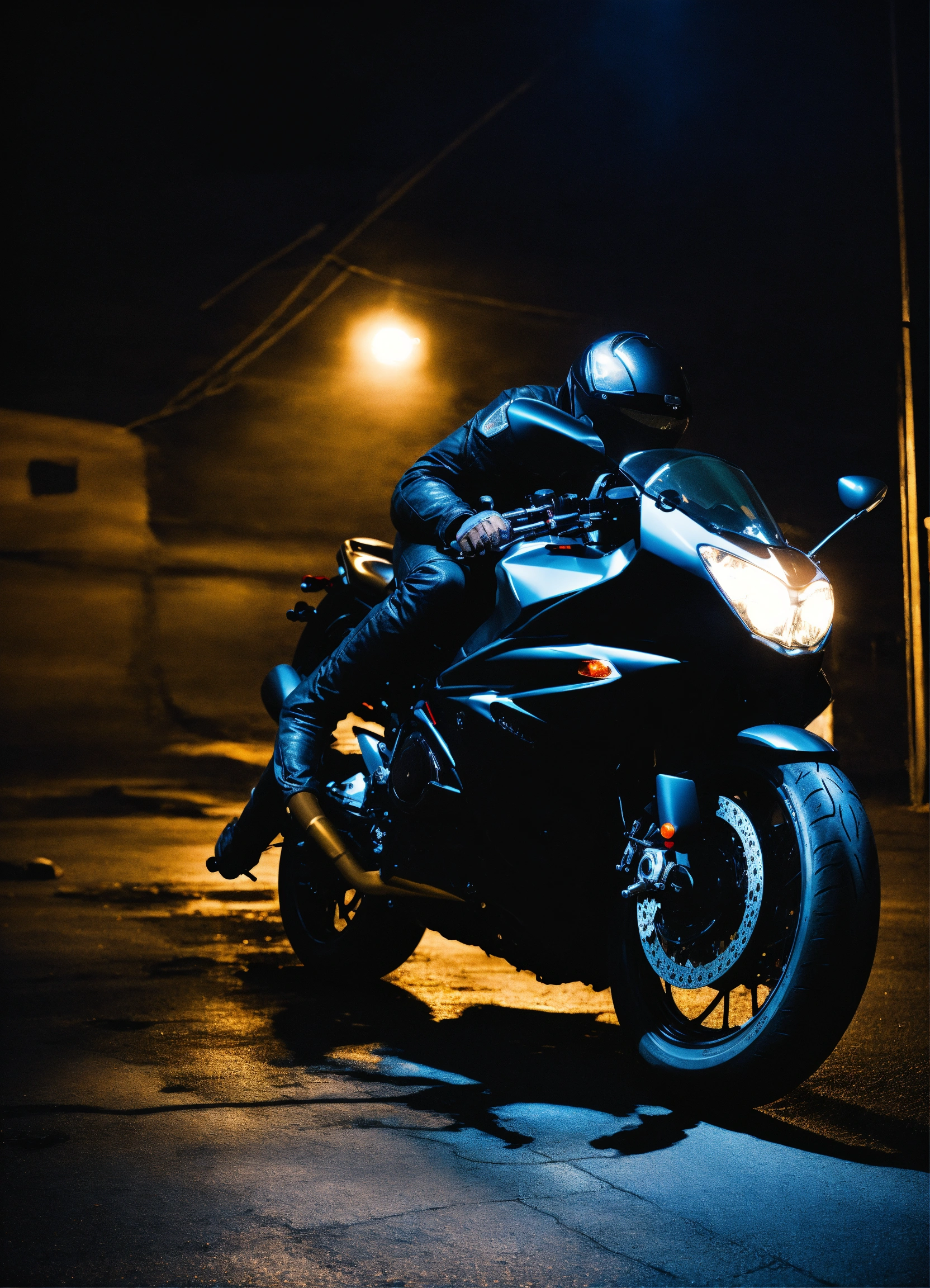 Lexica - Pulling up motorcycle lying on the floor in pitch-black darkness