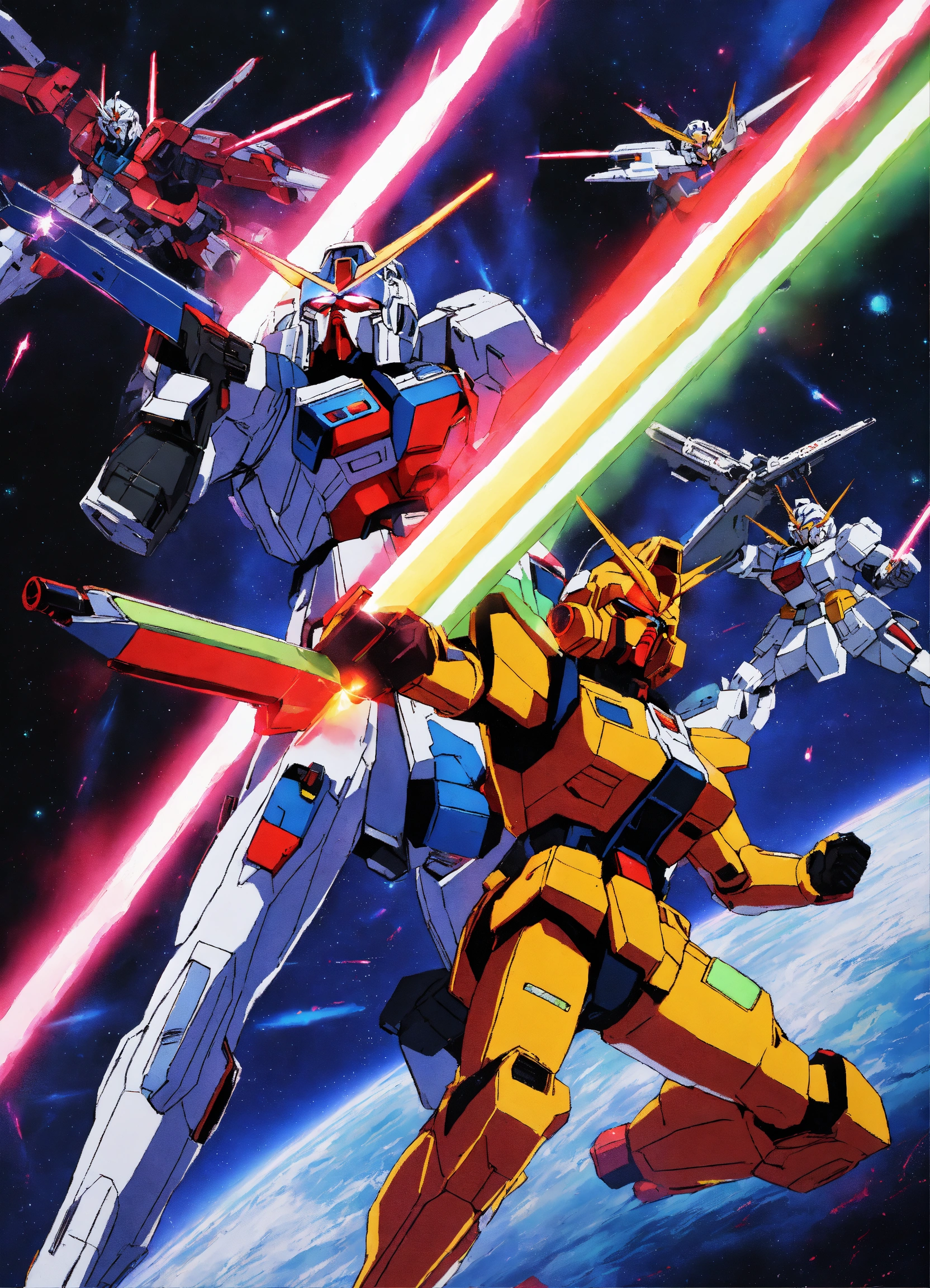 Lexica - 80s anime style black characters gundam pilots laser swords ...