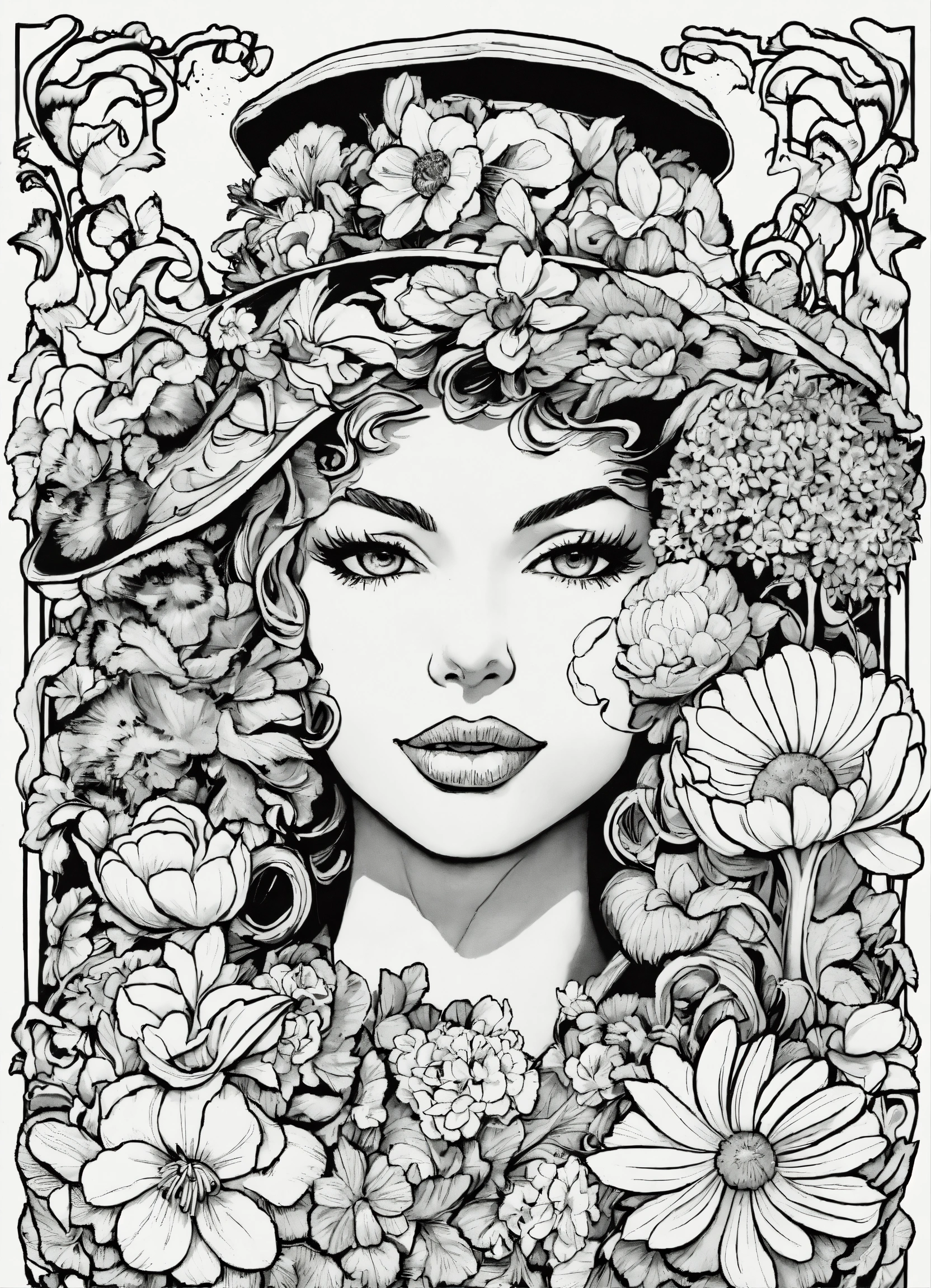 Lexica - Faces and flowers, by Ed Roth, black and white coloring book ...