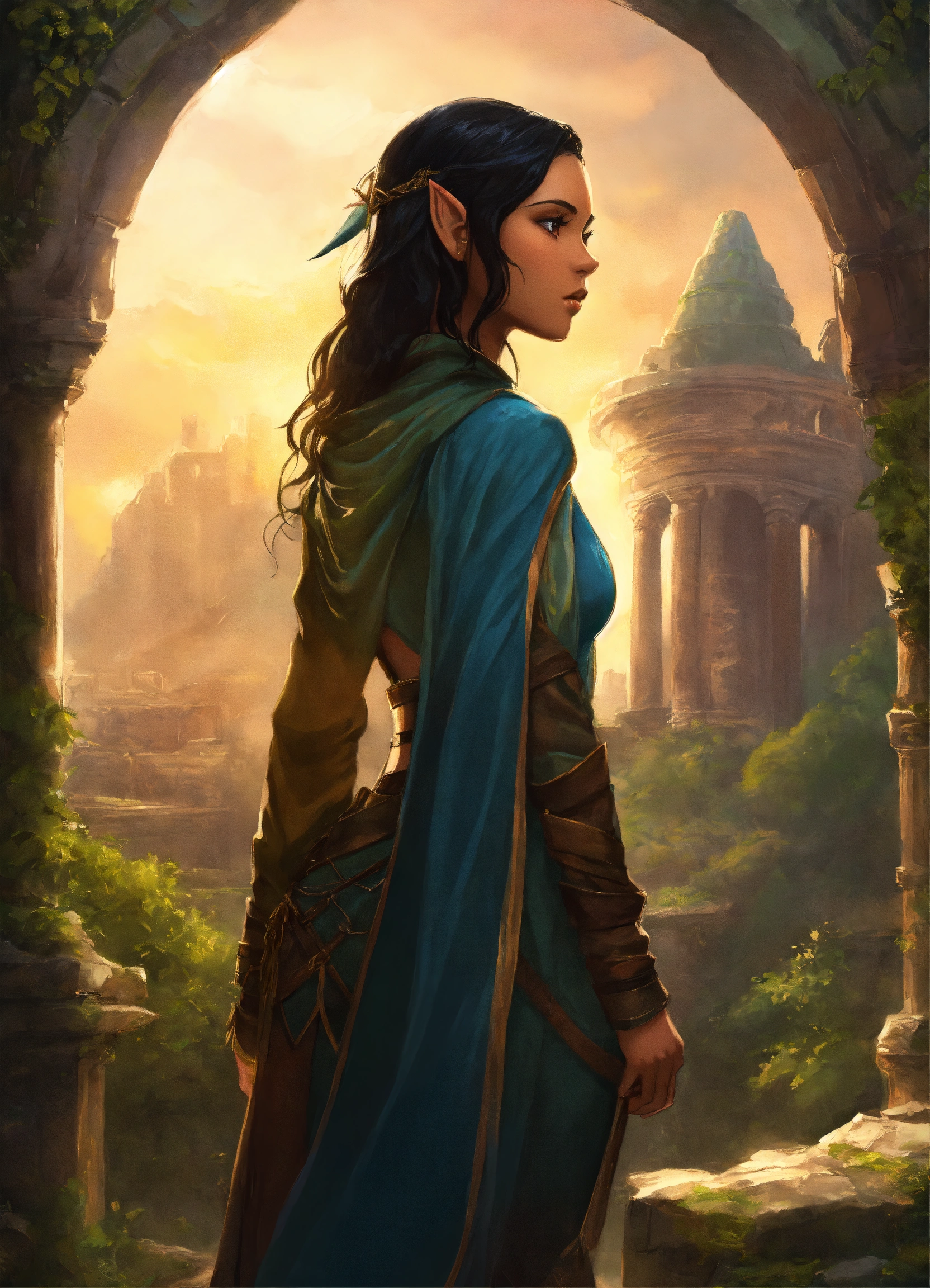 Lexica - Elf woman, short ears, adventure, dark complexion, black hair ...