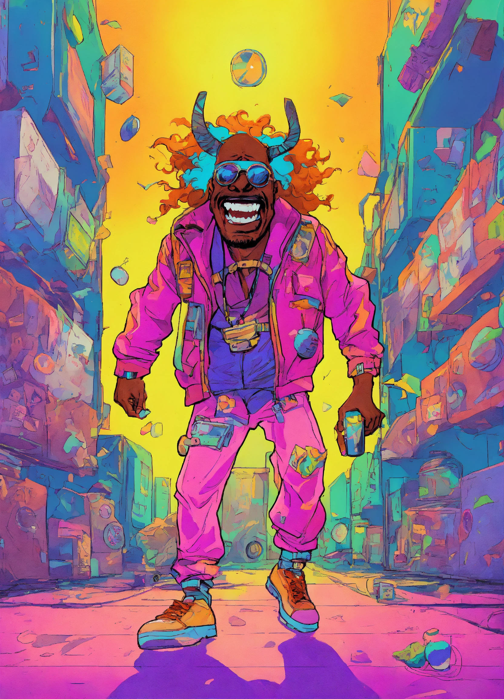 Lexica - A crazy man, 90s grunch music style , comic style, future art