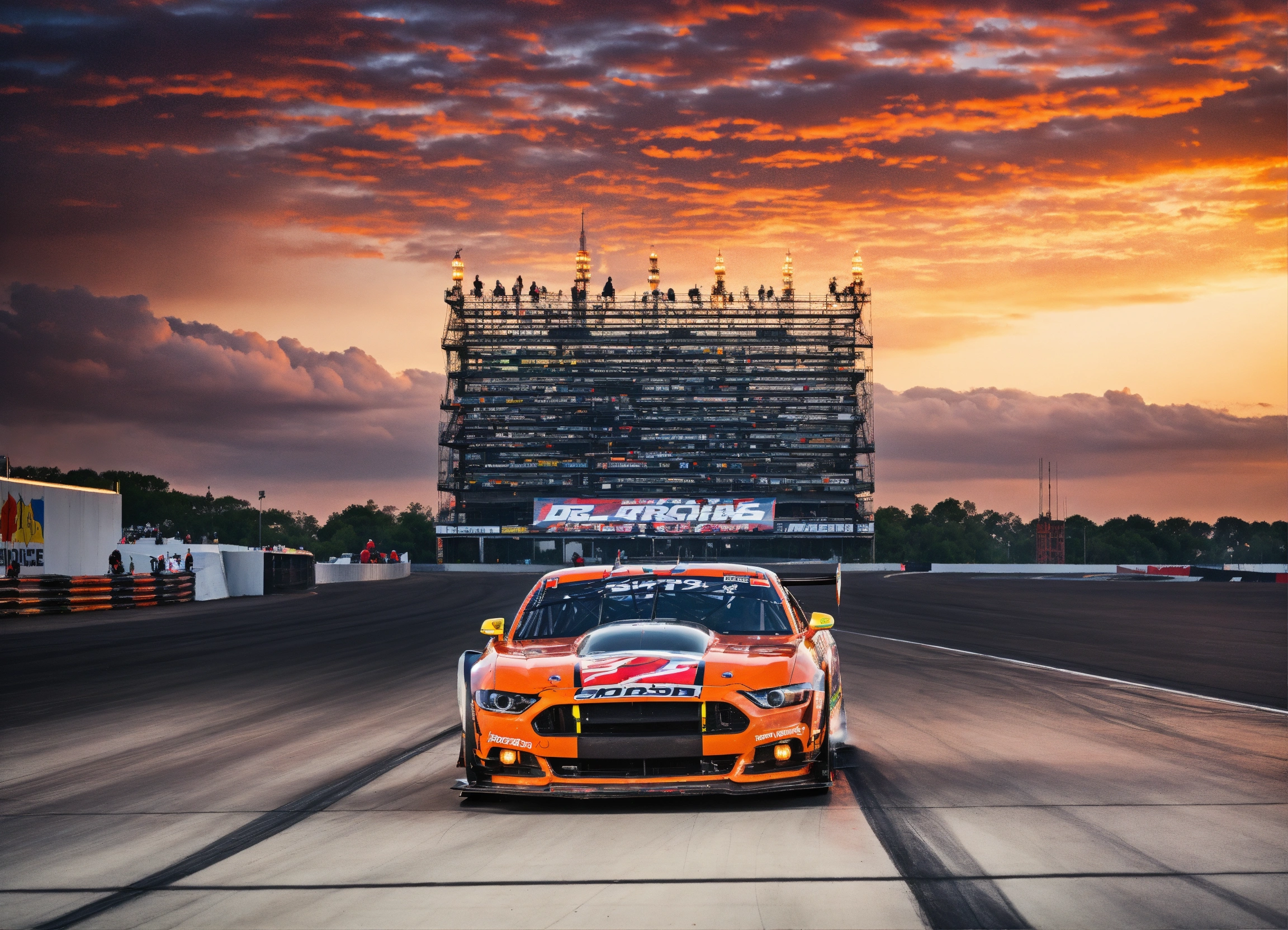 Lexica - Drag race car, race tower in the background