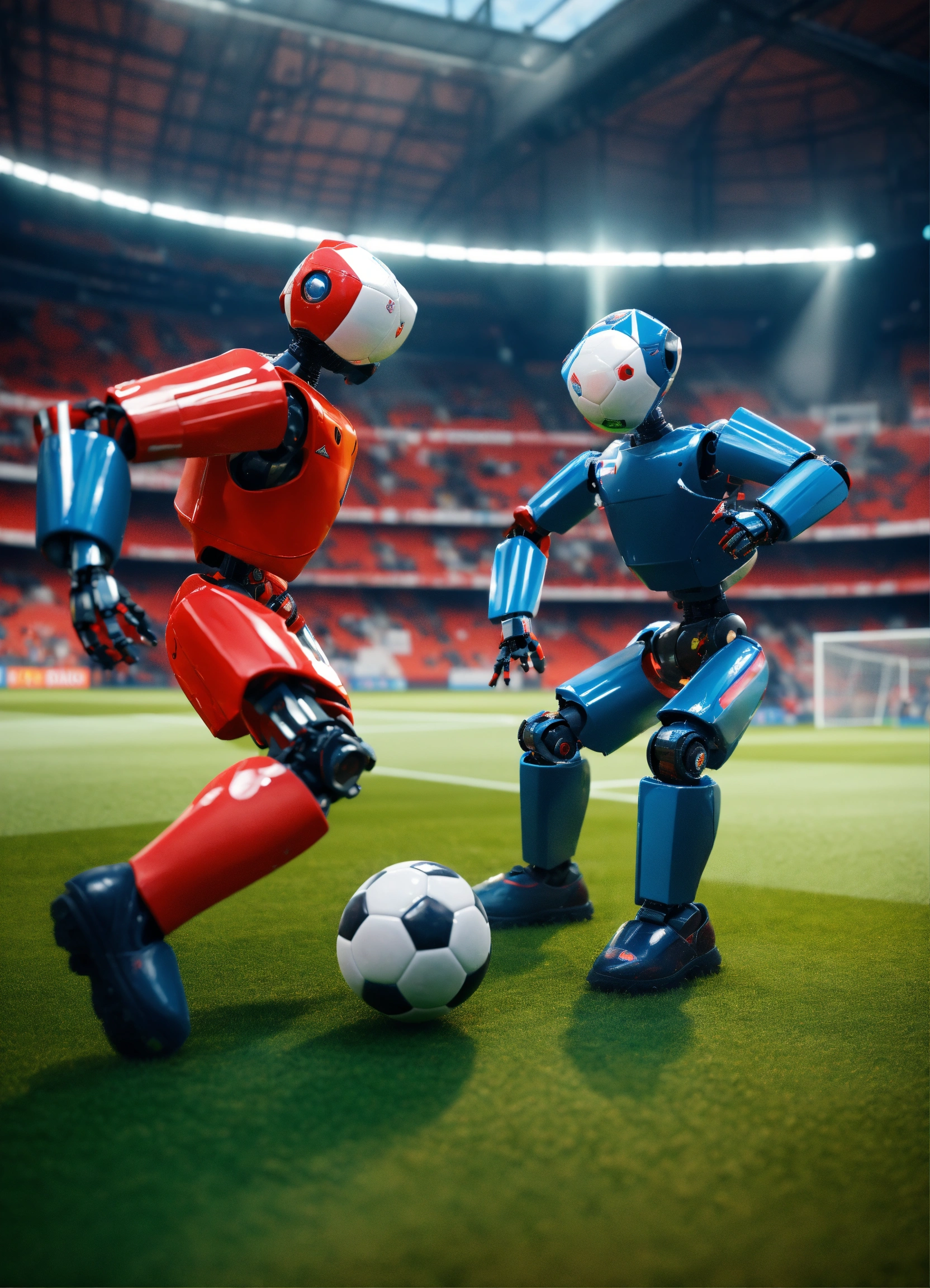 Lexica - Two robot soccer players are playing a game of soccer, in the ...