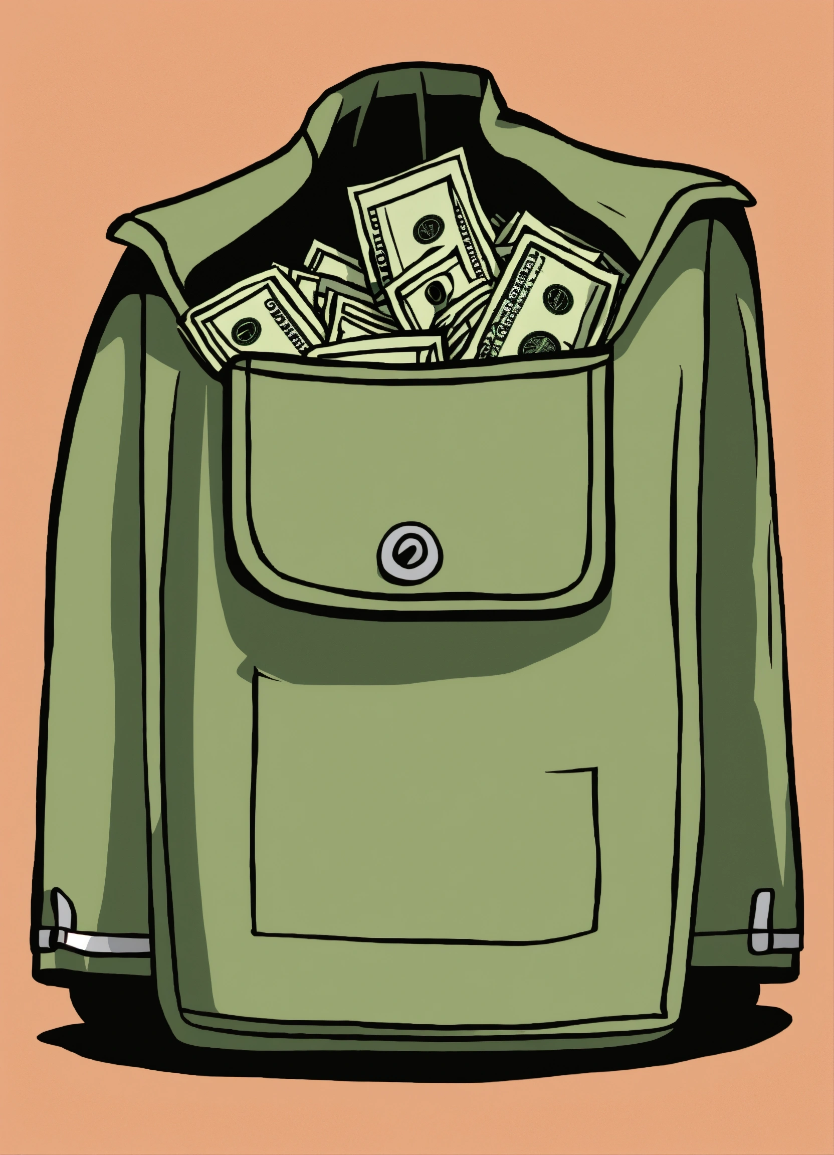 Lexica - Cartoon of a large jacket pocket weighed down with money