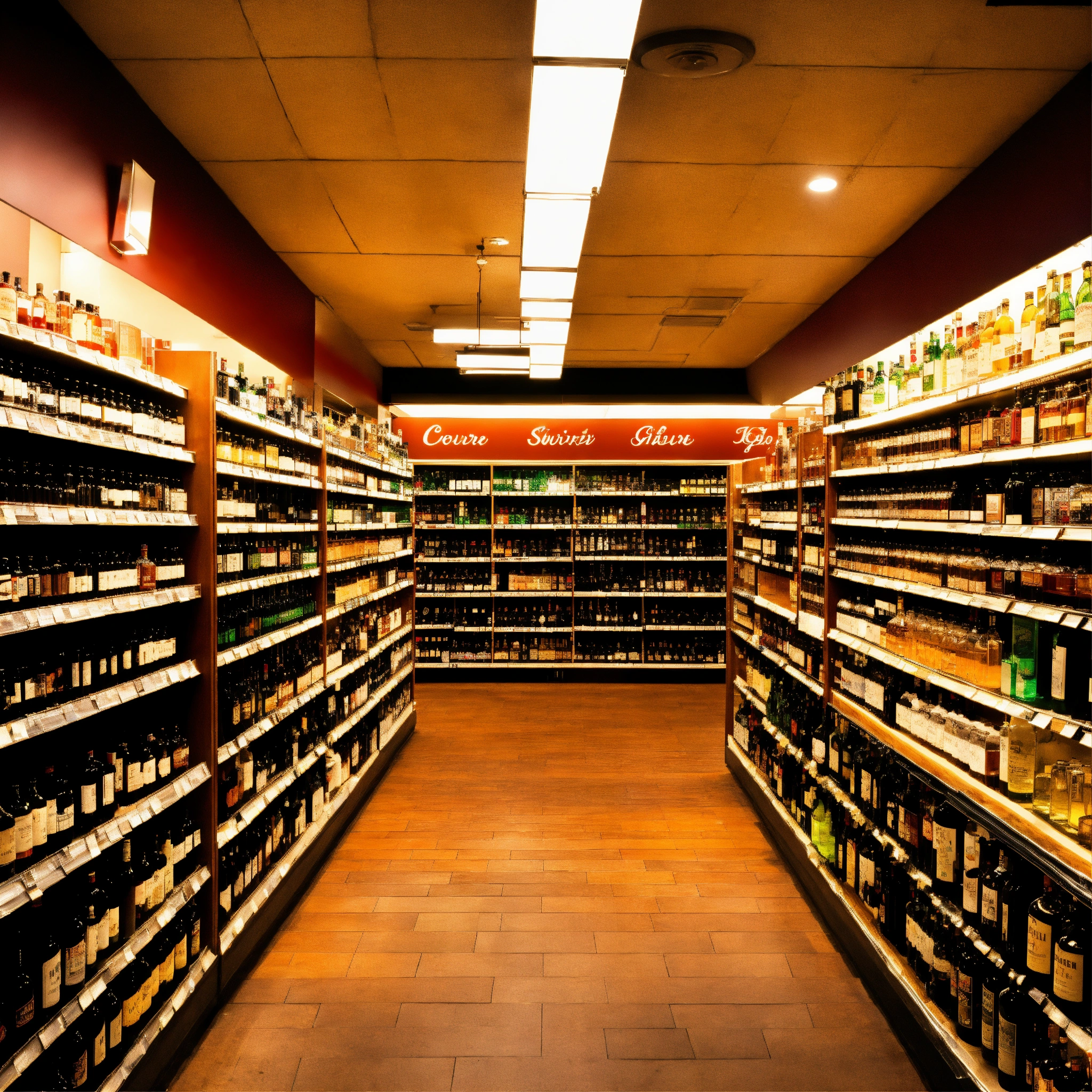 Lexica - A photo of a liquor store. The store is well-stocked with a ...