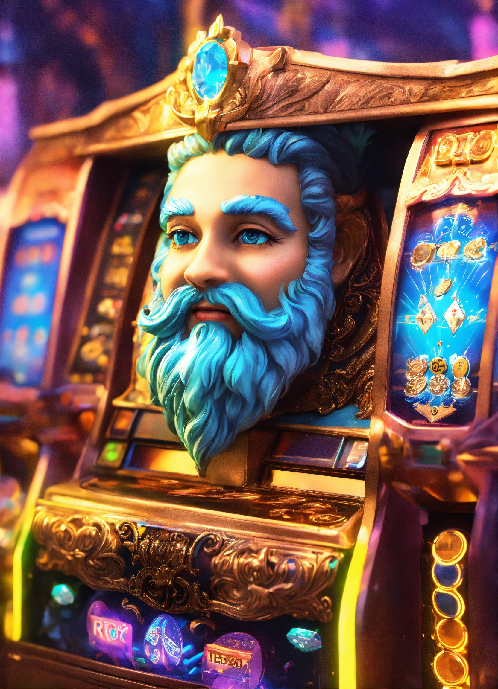 Lexica - Cutie，3D realistic Q version poseidon ，slot machine 8k with ...