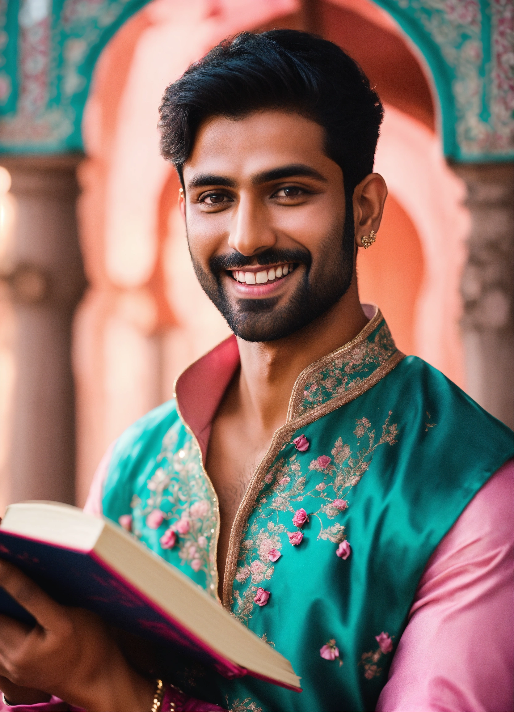 Lexica - Handsome Indian male angel, holding a book, looking at me ...