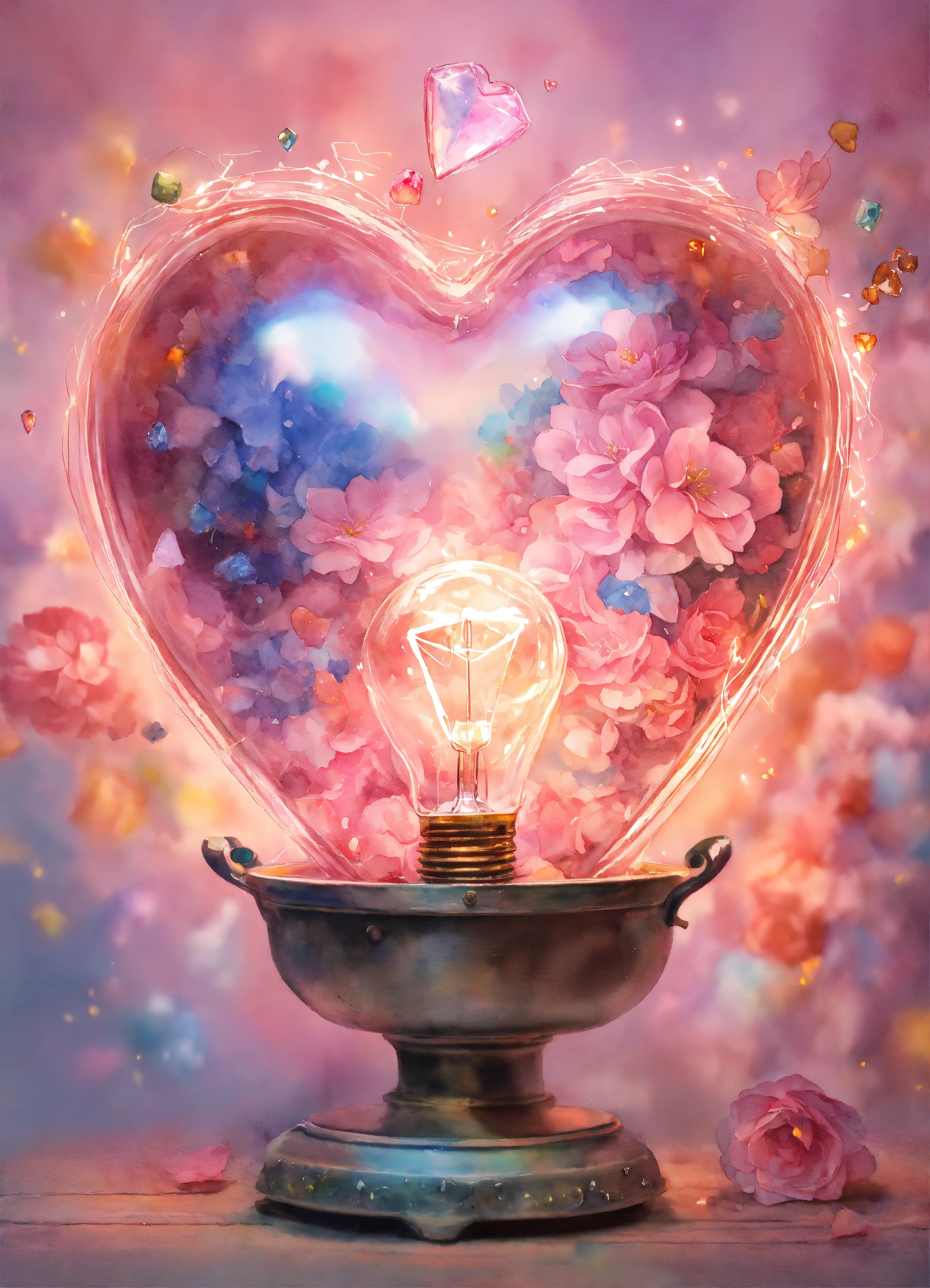 Lexica - Pastel light pink Cauldron inside, edison lightbulb heart ...