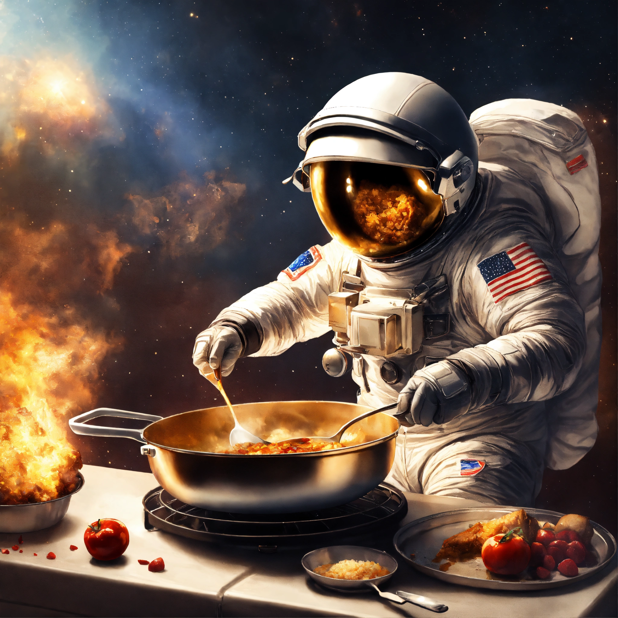 Lexica - Astronaut, cooking in a pan, realistic
