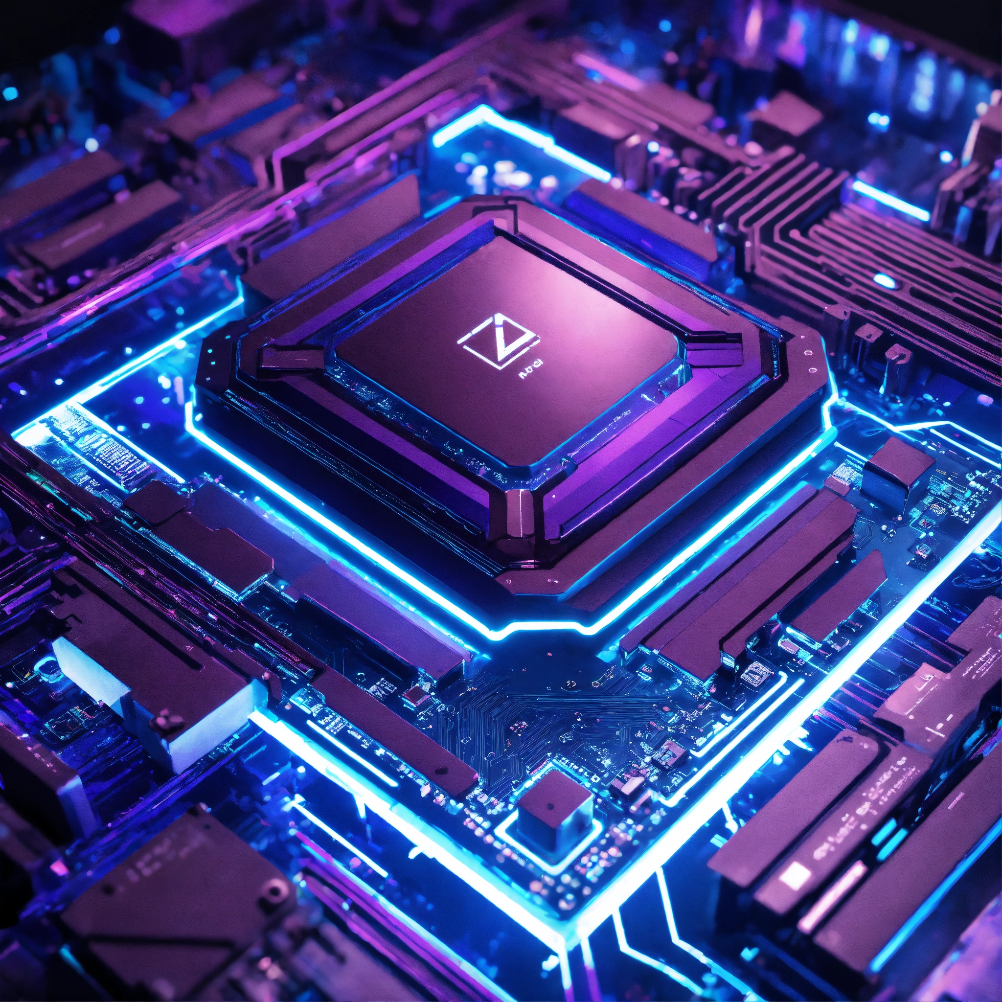 Lexica - Motherboard, futuristic, blue and purple, processor, geometric ...