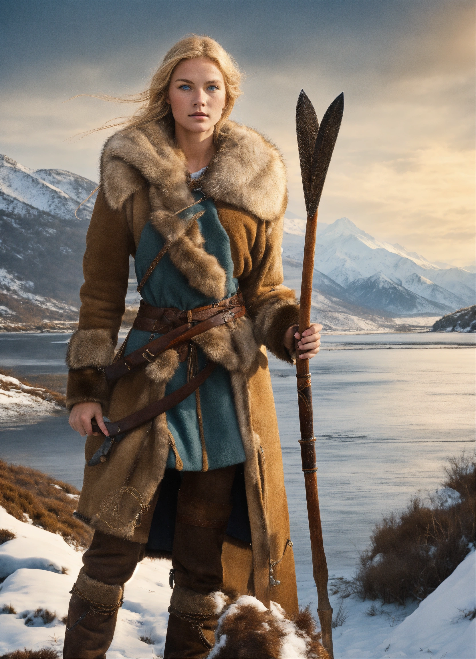 Lexica - Early Germanic blonde female hunter with blue eyes dressed in ...