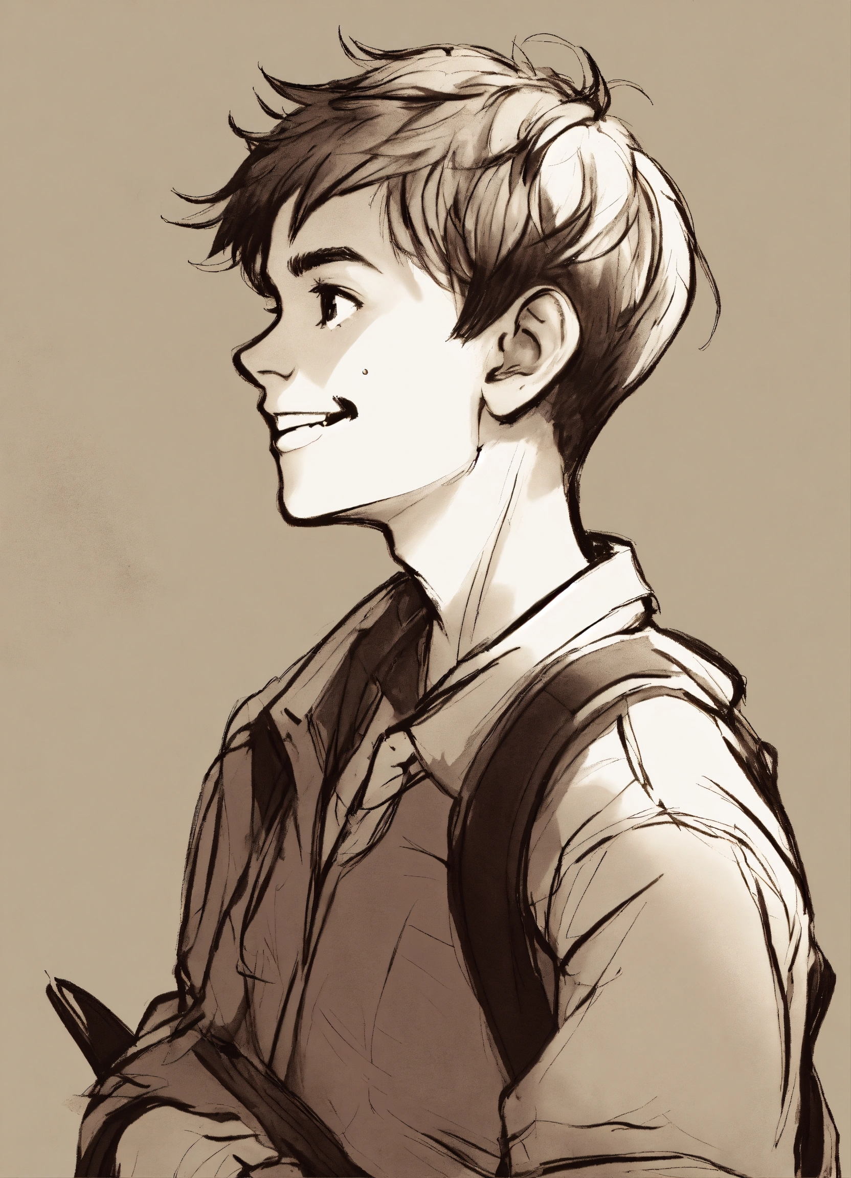 Lexica - A cute, happy boy drawn from the profile. Looking to the side ...