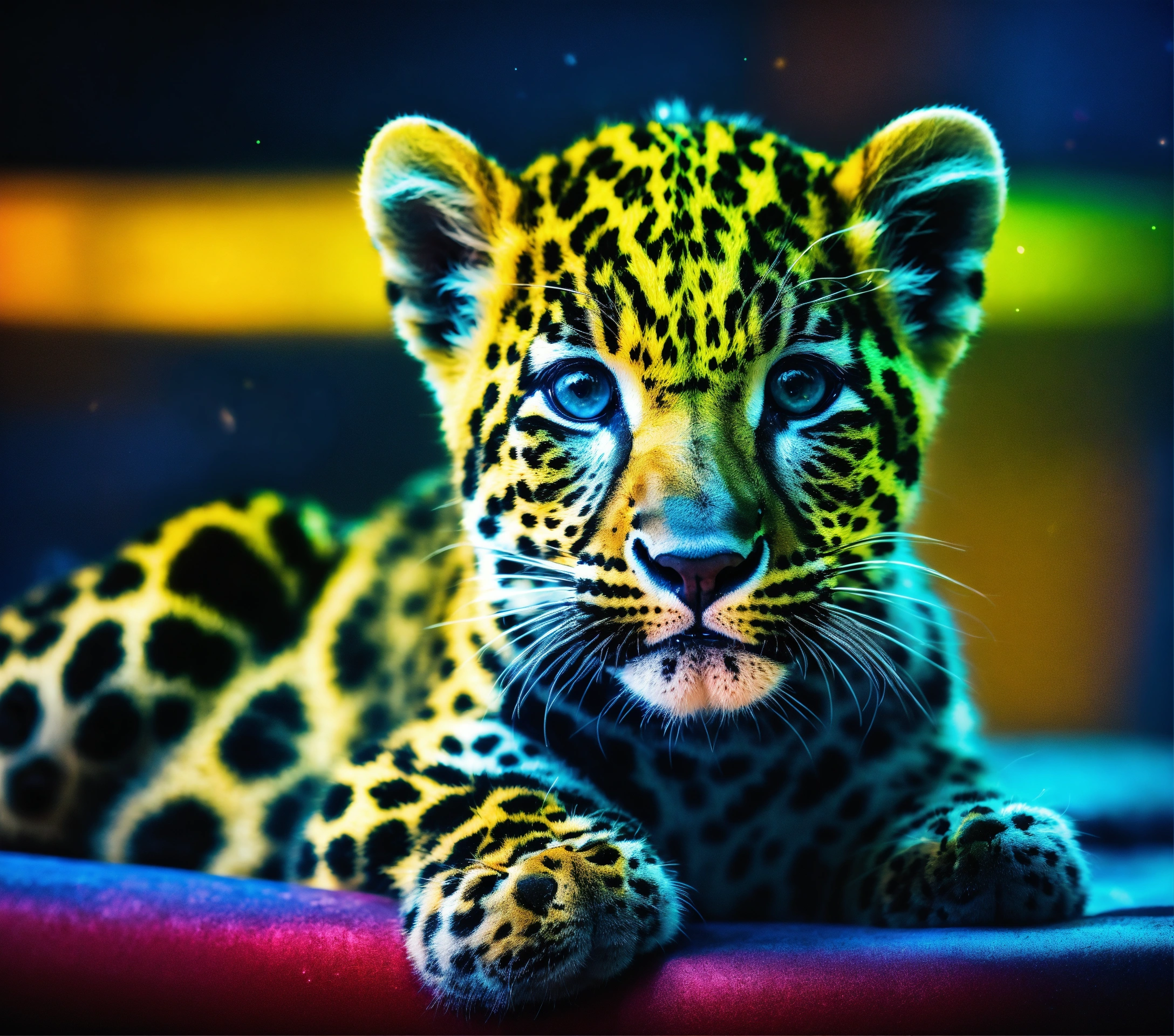 Lexica - Neon 90’s style portrait of baby leopard. Bright, contrasting ...