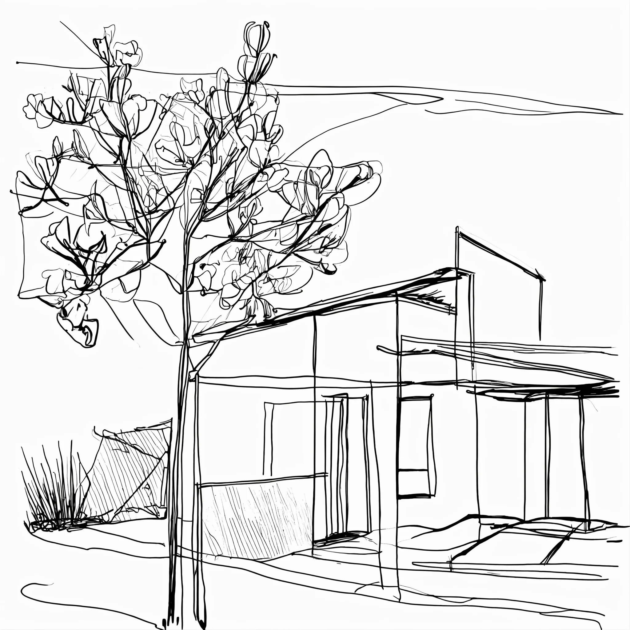 Lexica - Pearblossom california, one line drawing, bold sketch inspired ...