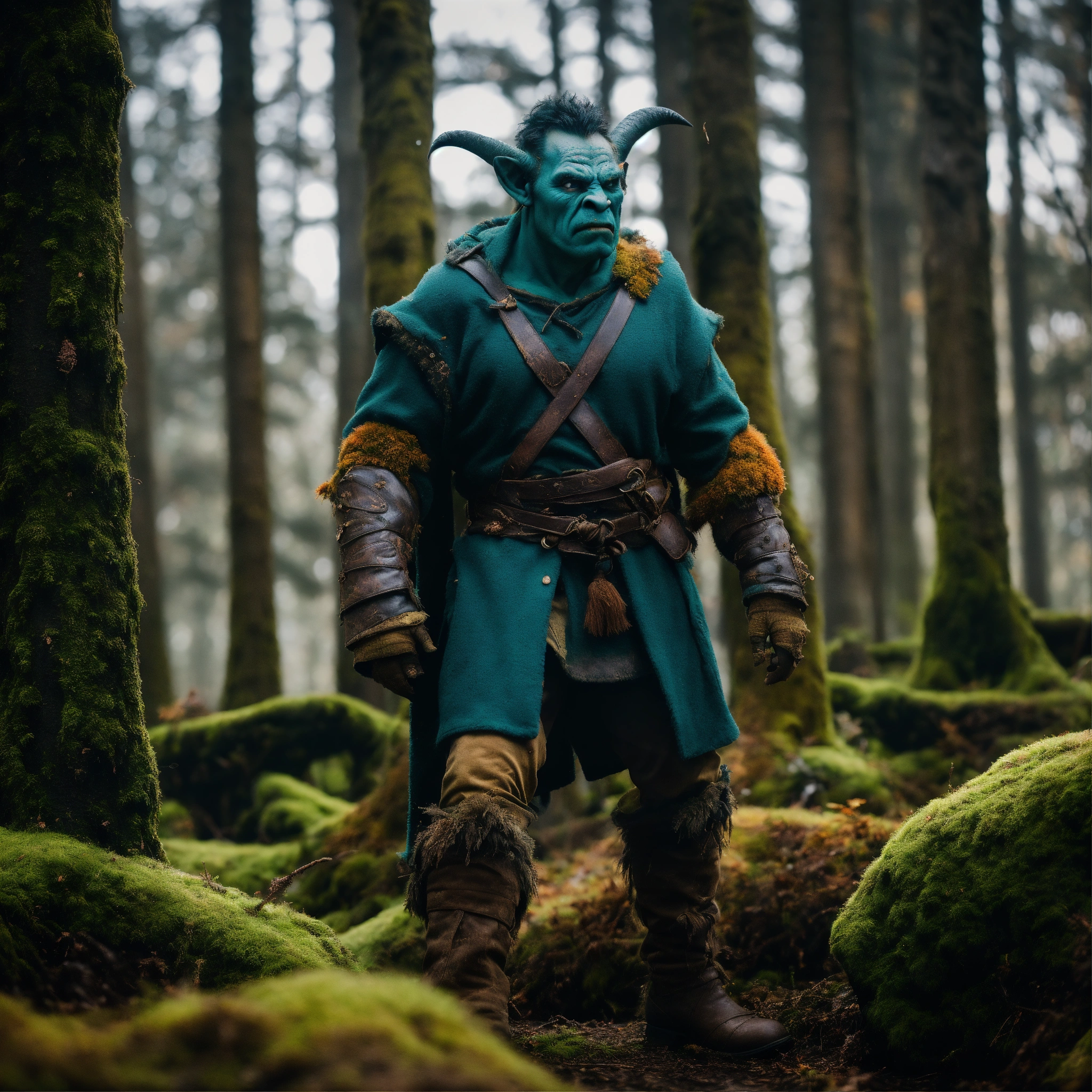 Lexica - A realistic orc among the trees, forest lake, moss, cold ...