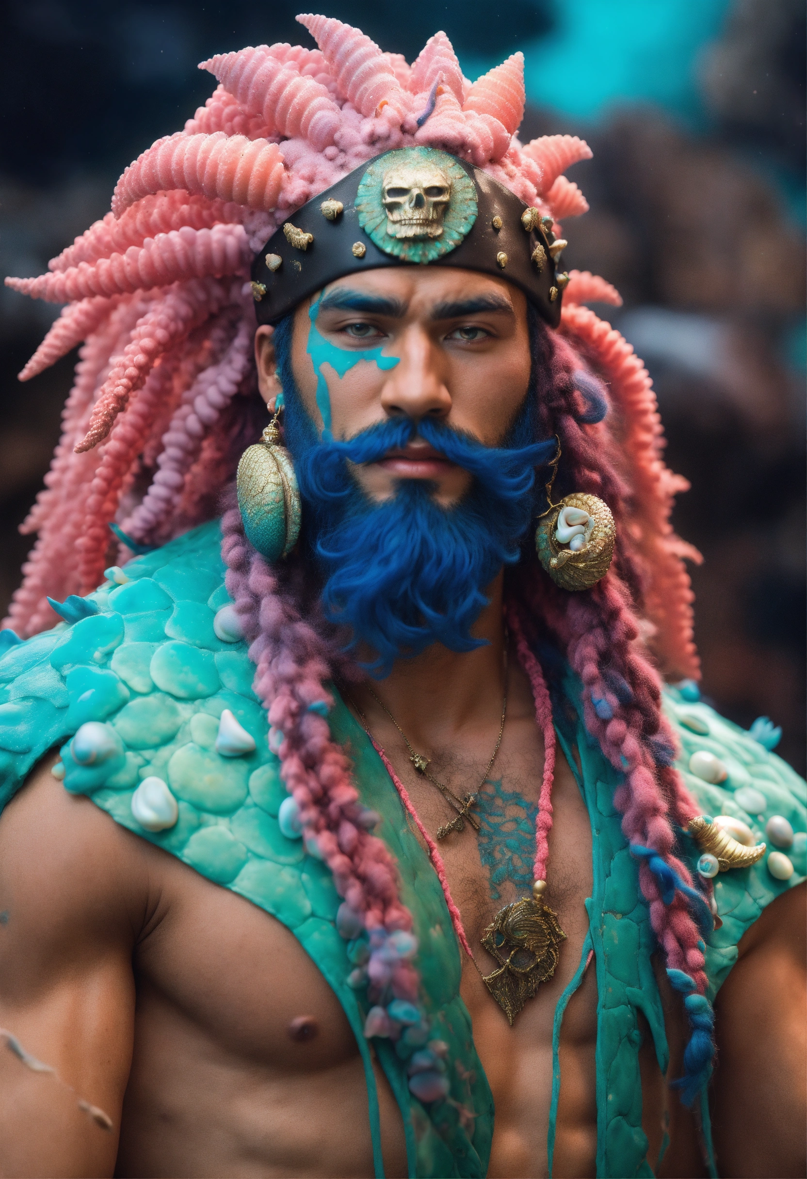 Lexica - A buff muscular Triton pirate with scales across his Blue skin ...