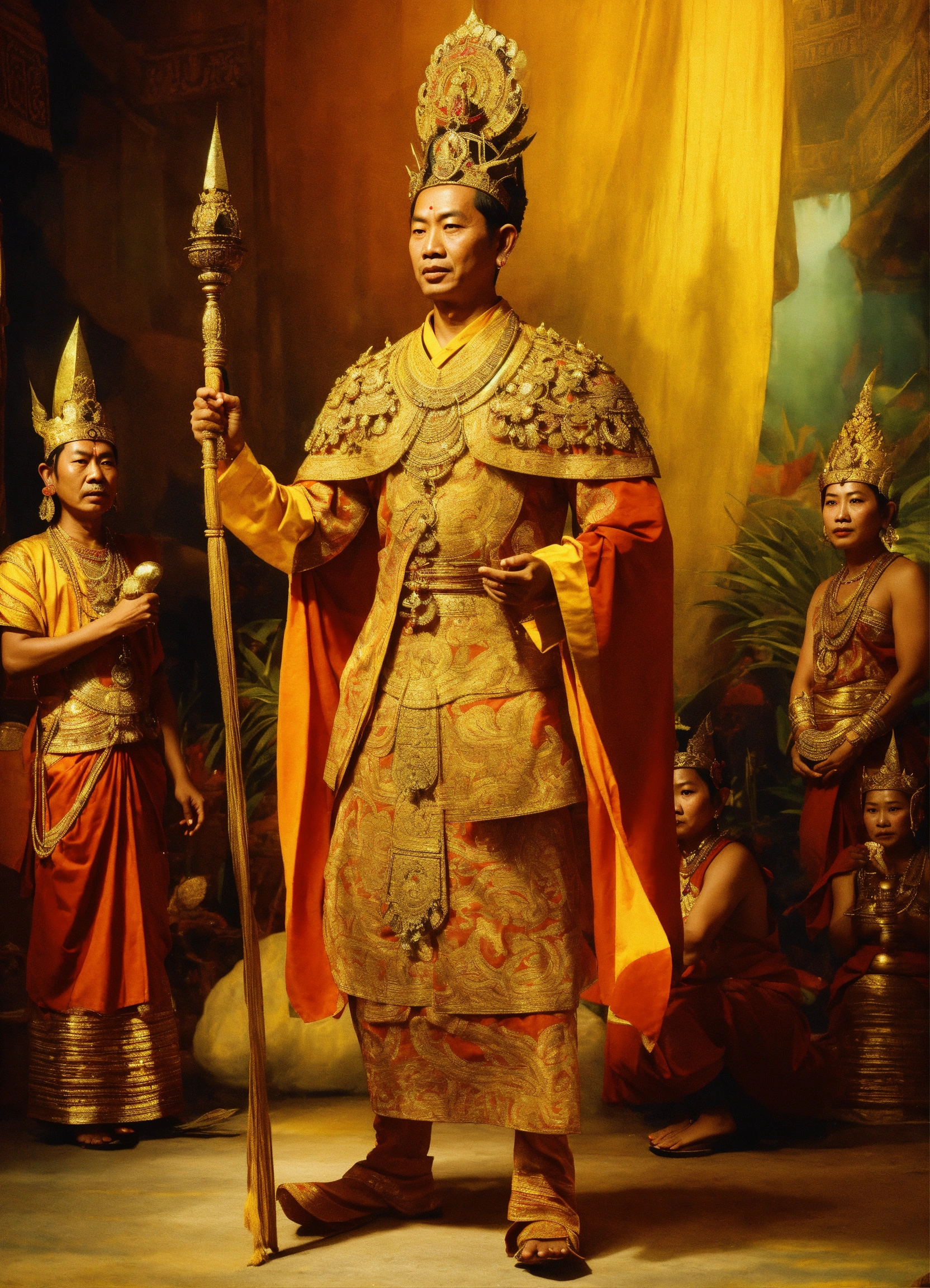 Lexica - Ancient indonesian buddhist king, waving to a large audience ...