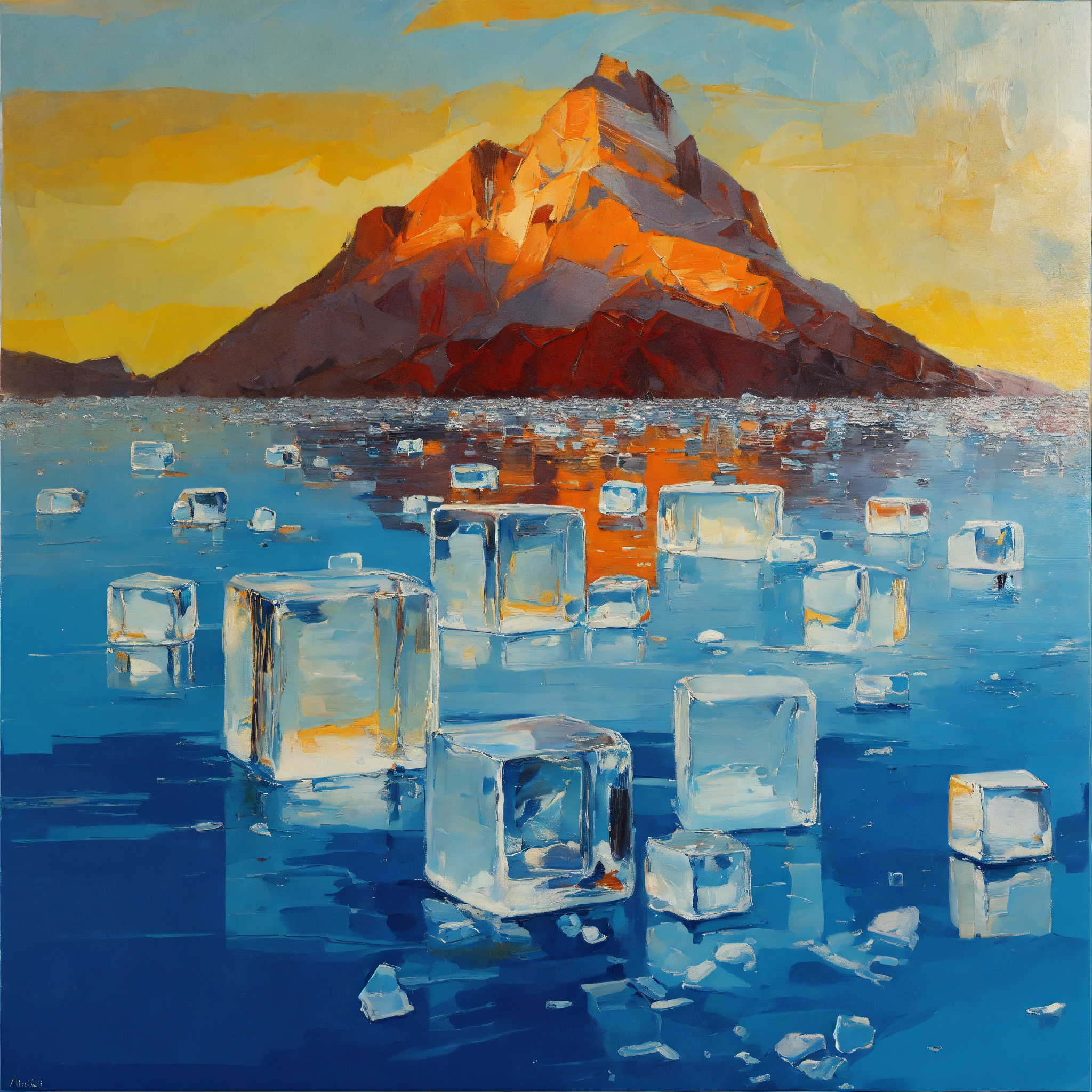 Lexica - Ice cubes, oil painting, transparent, in style, generative art ...