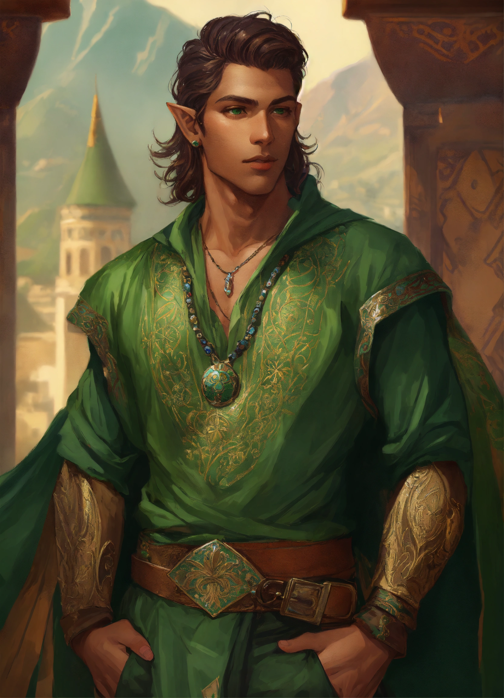 Lexica - Full body portrait of handsome persian elf male scout, high ...