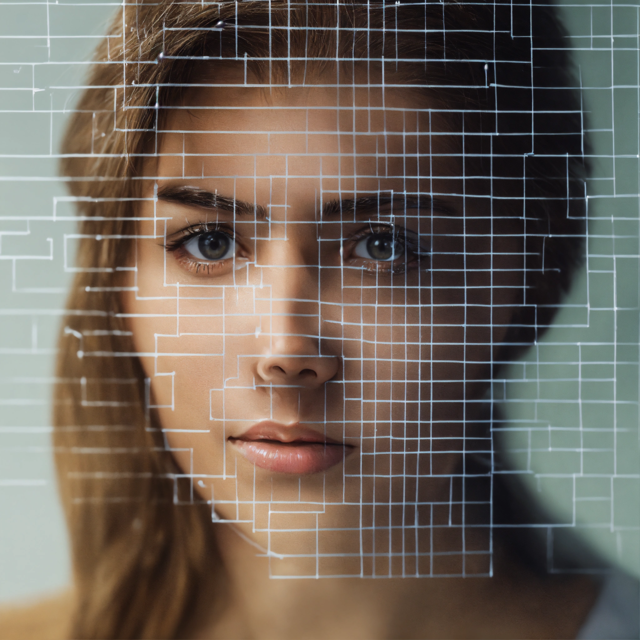 Lexica - A close-up shot of a person's face. The face is being scanned ...