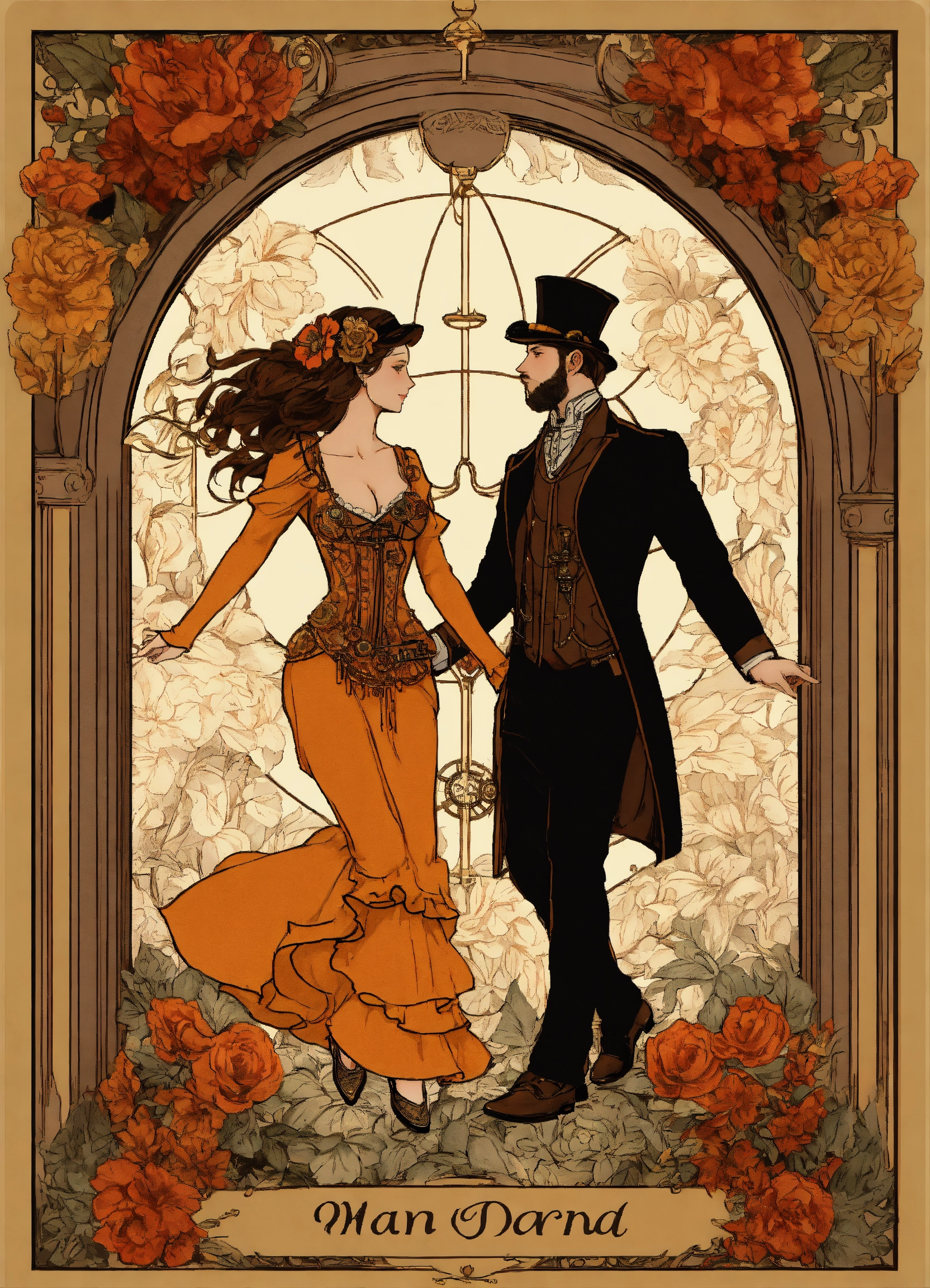 Lexica - Tarot card, man and woman dancing beneath a floral arch ...