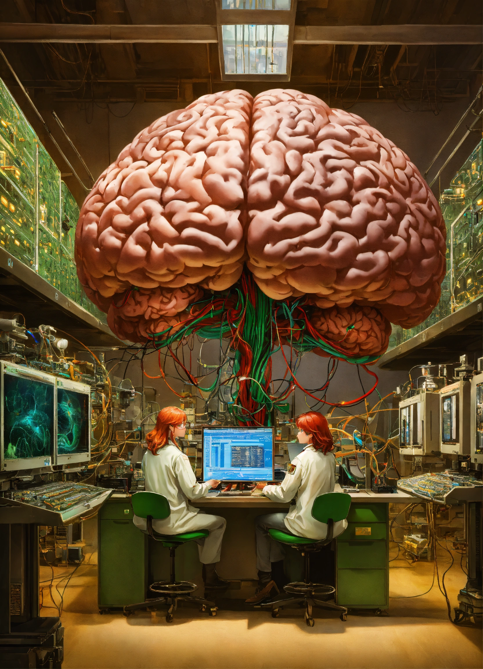 Lexica - In the center of the room, a colossal human brain is ...