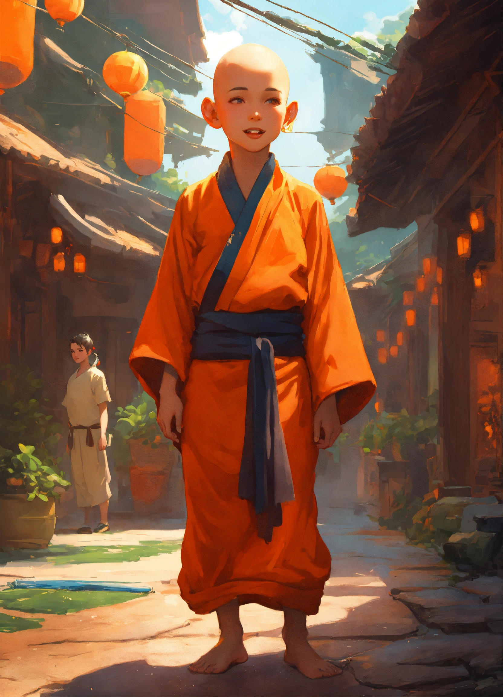 Lexica - Youthful halfling with silly expression wearing a orange monk ...