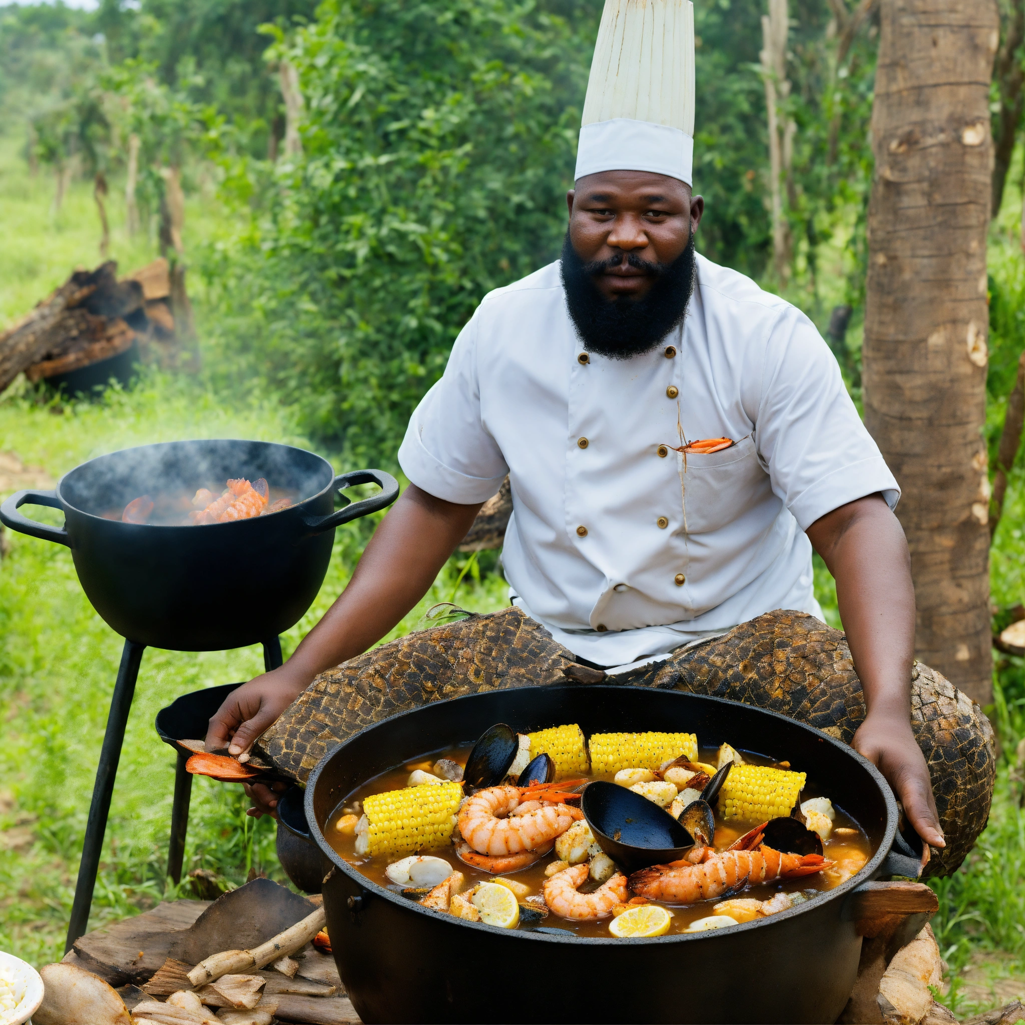 Lexica - Seafood boil in three legged cast iron pot cooking with ...