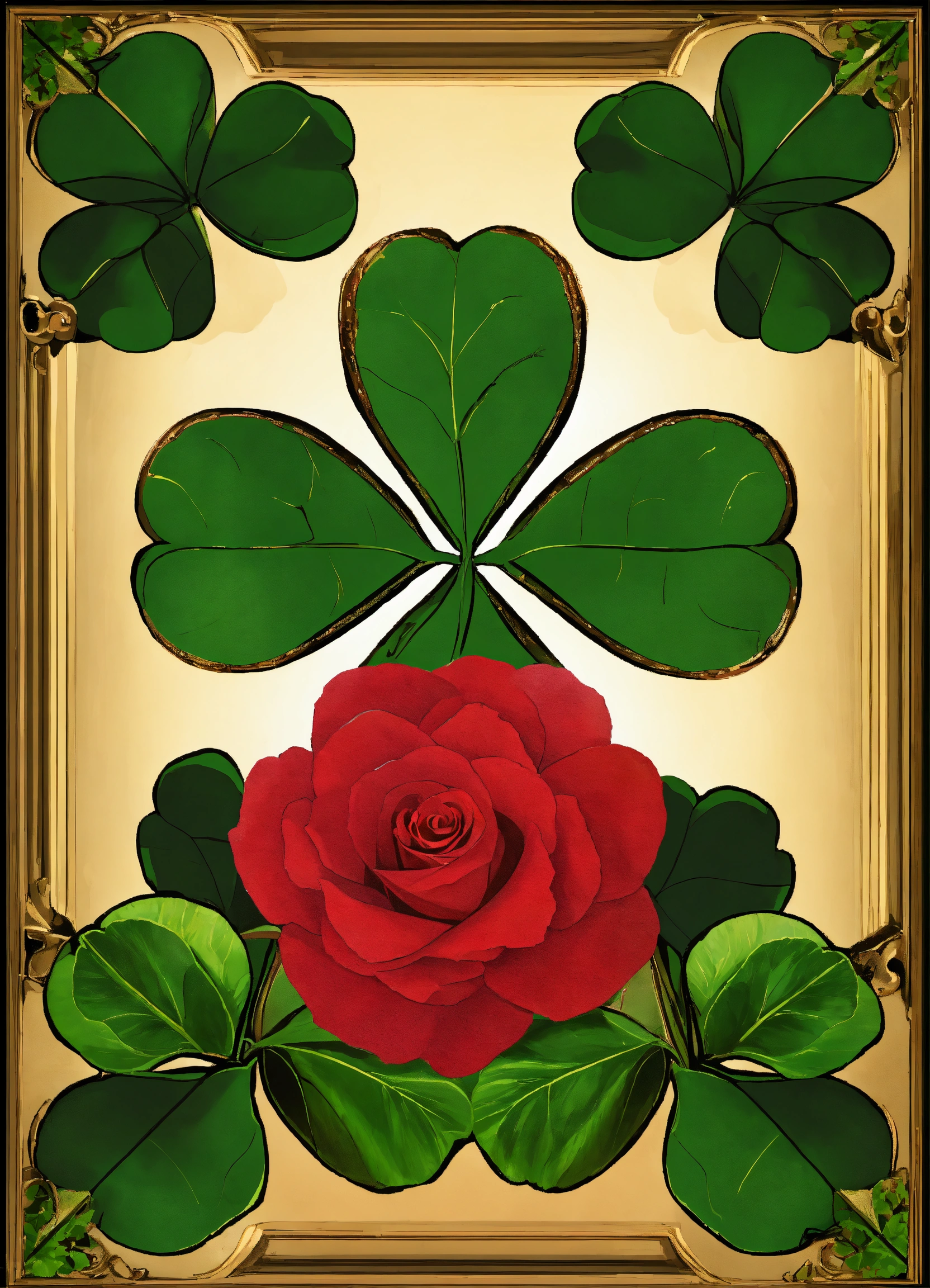 Lexica - Four leaf clovers with a red rose in the middle