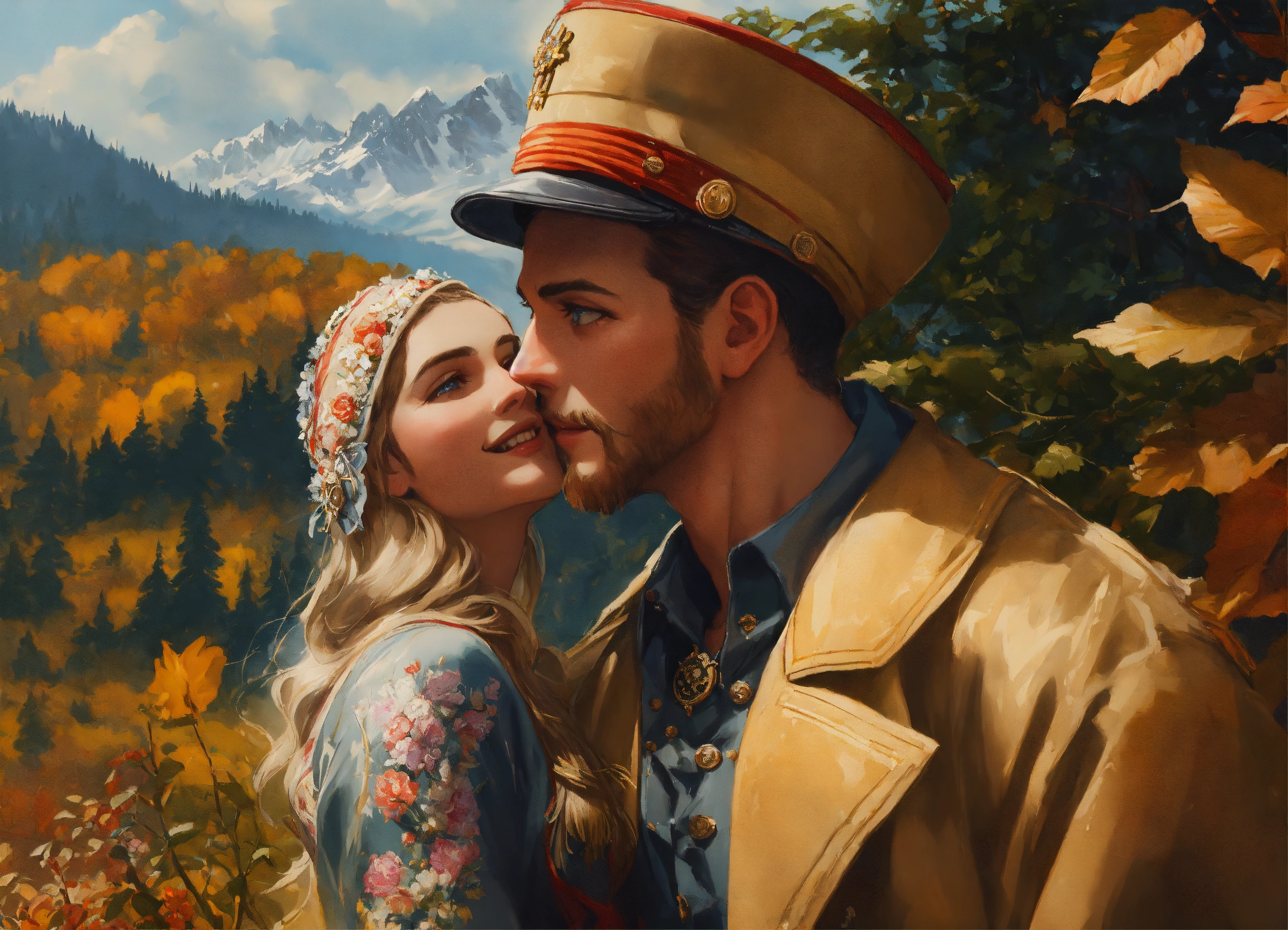 Lexica - Vintage poster of a beautiful slavic man’s face in traditional ...