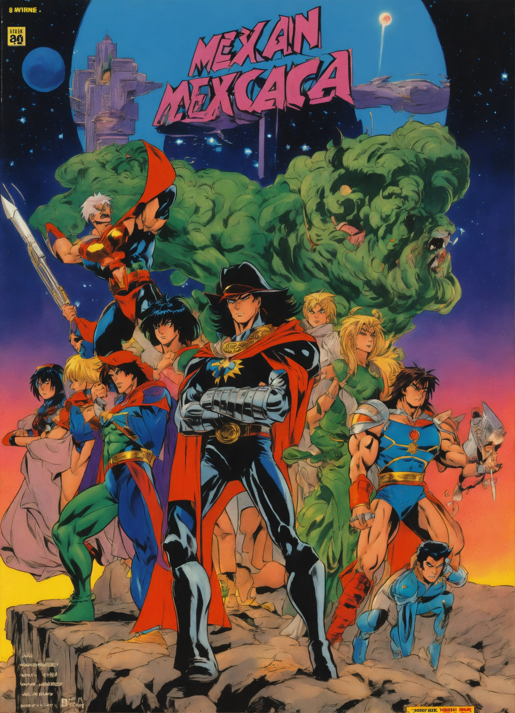 Lexica - 80s anime mexican comic heros villains comic cover and panels