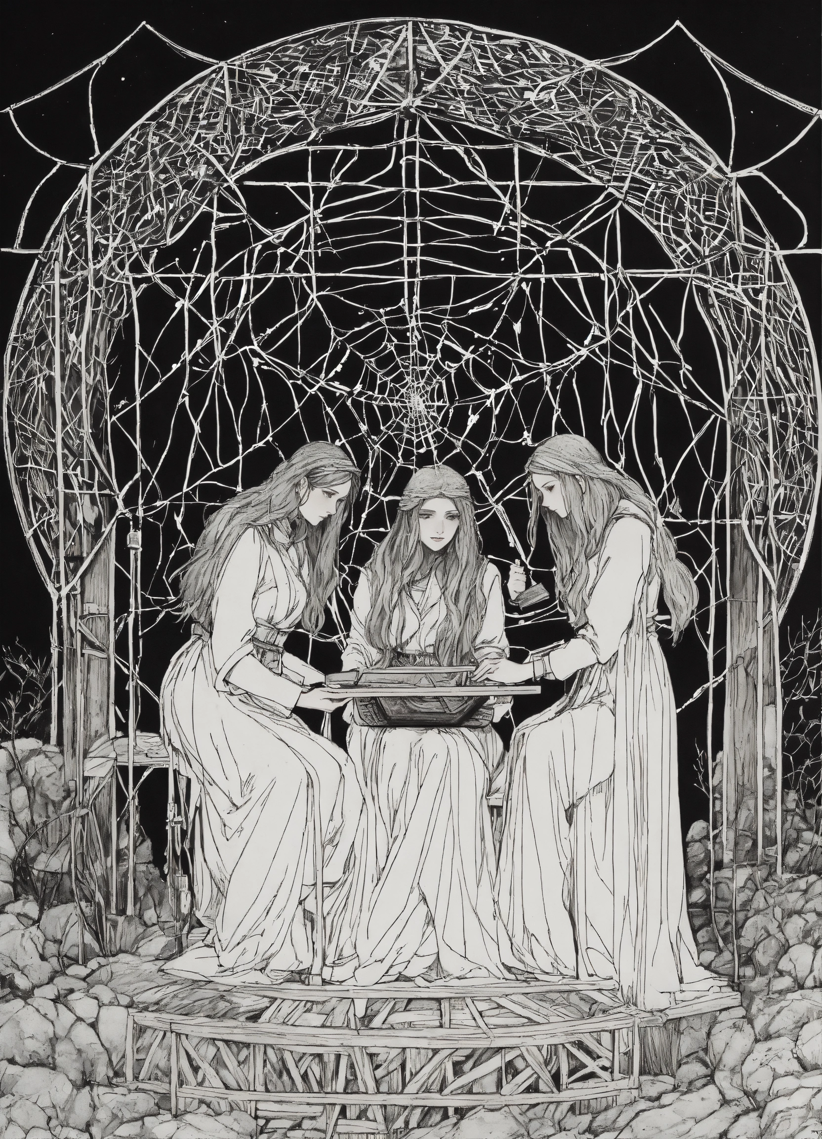 Lexica - The norns weaving the web of destiny drawing