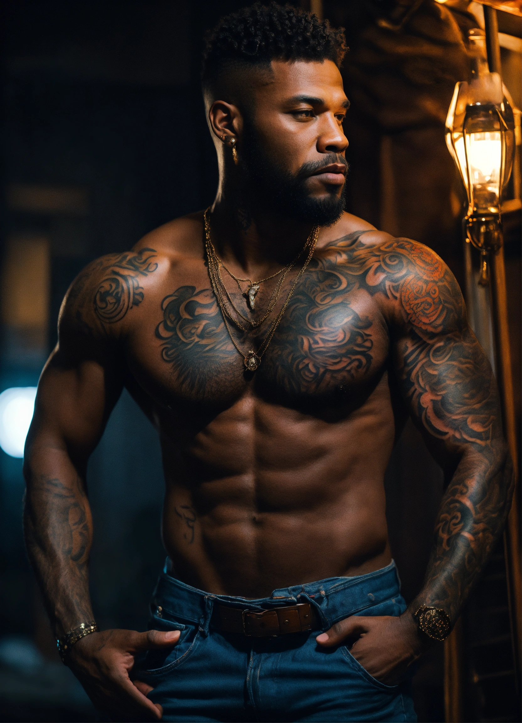 Lexica - Very handsome black man, werewolf shifter, tattoos on arms and ...