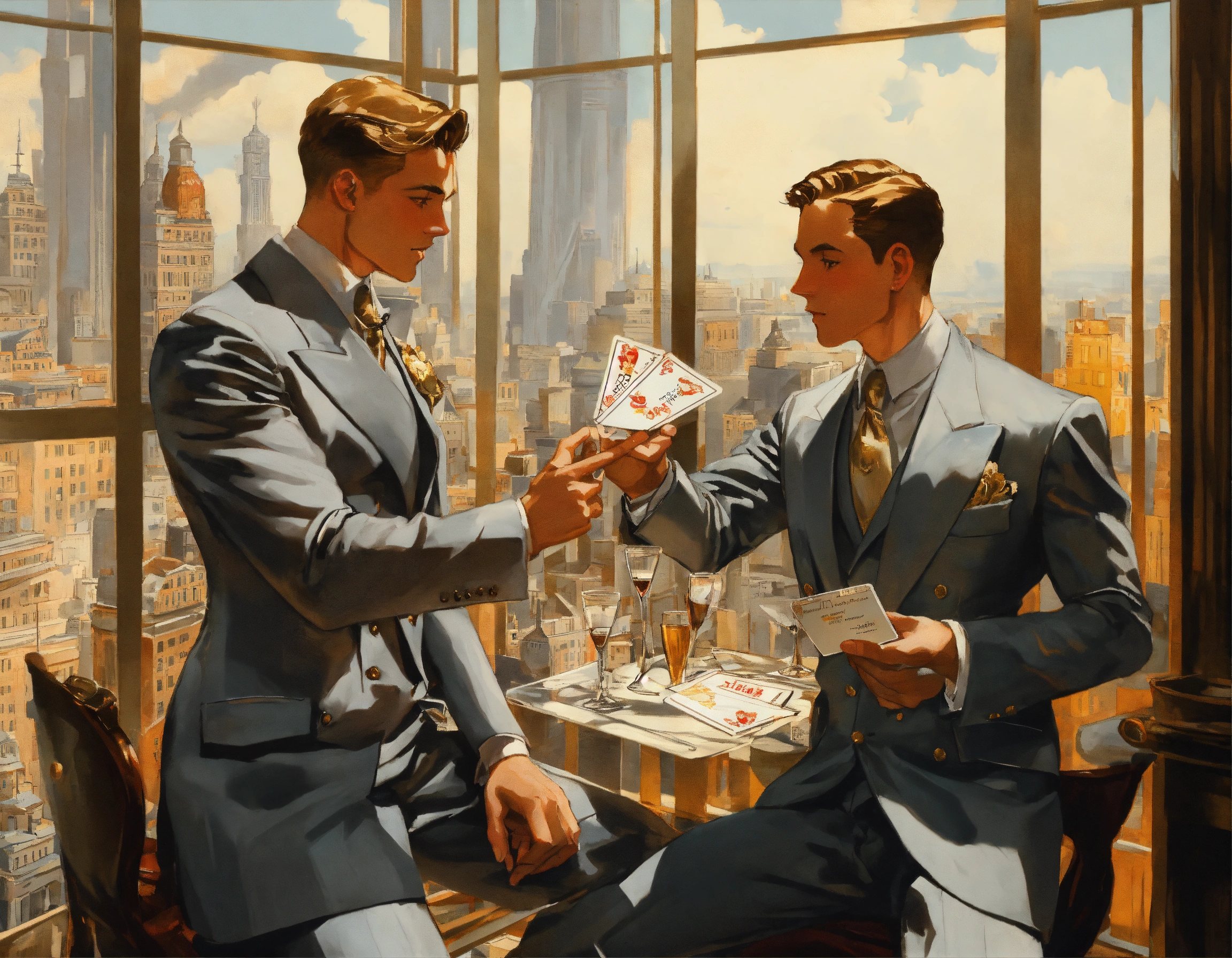 Lexica - Two male traders in grey double breasted suit exchanging their ...