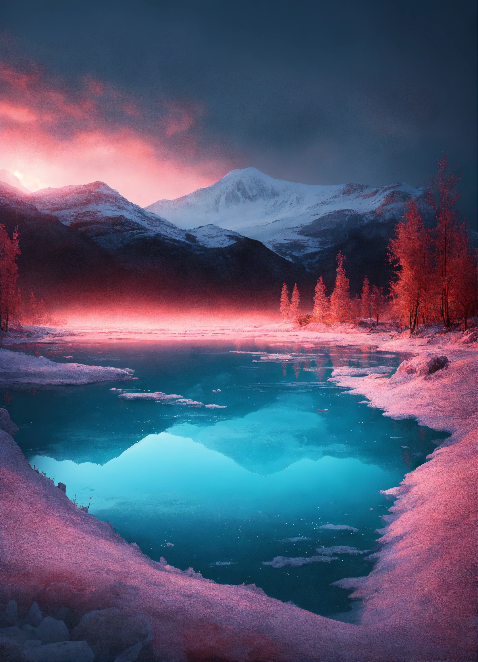 Lexica - Massive lake in hell, fully frozen, eerie vibes, digital art