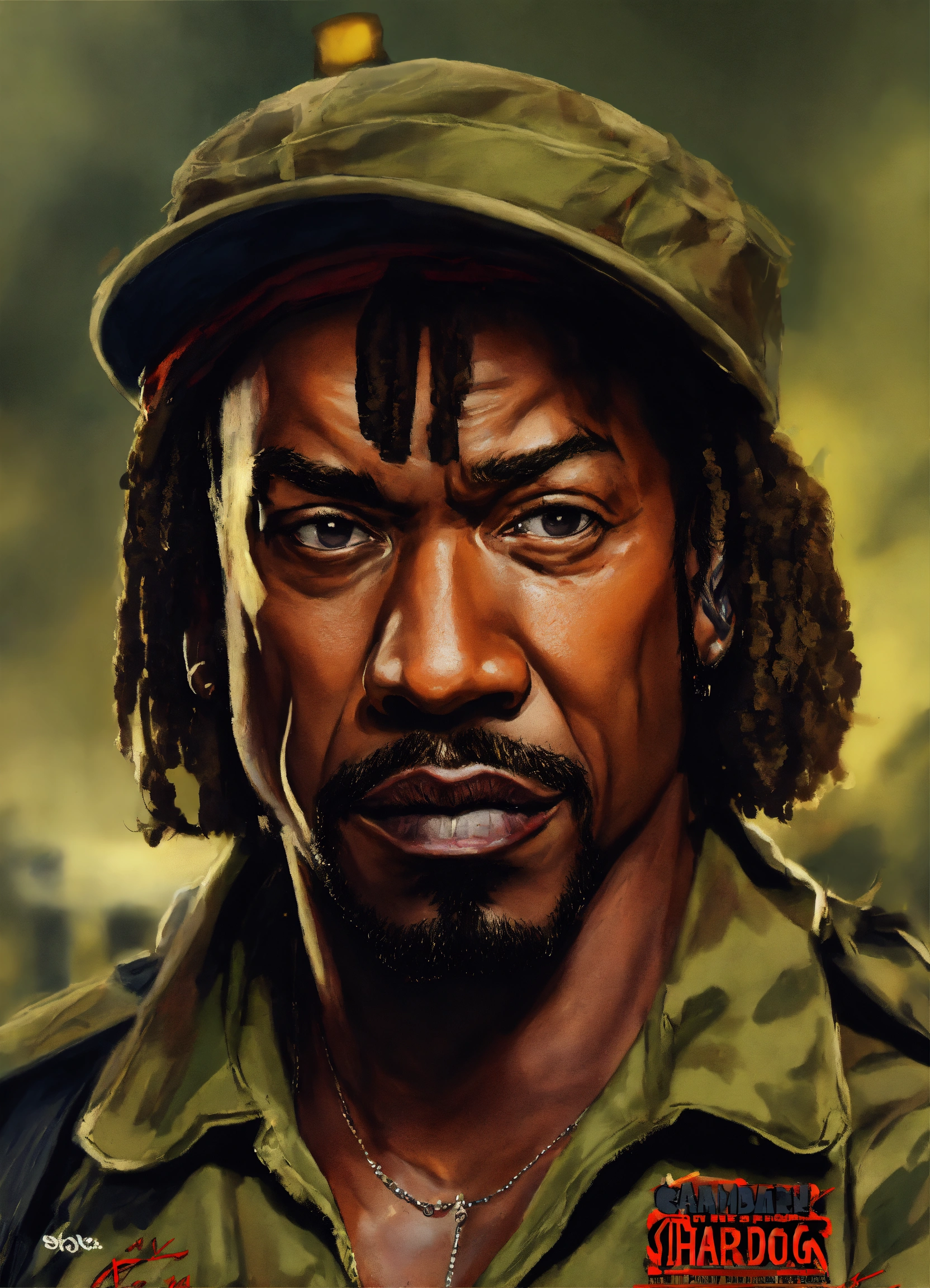 Lexica - A man rambo style caricature with Sharpeï dogg