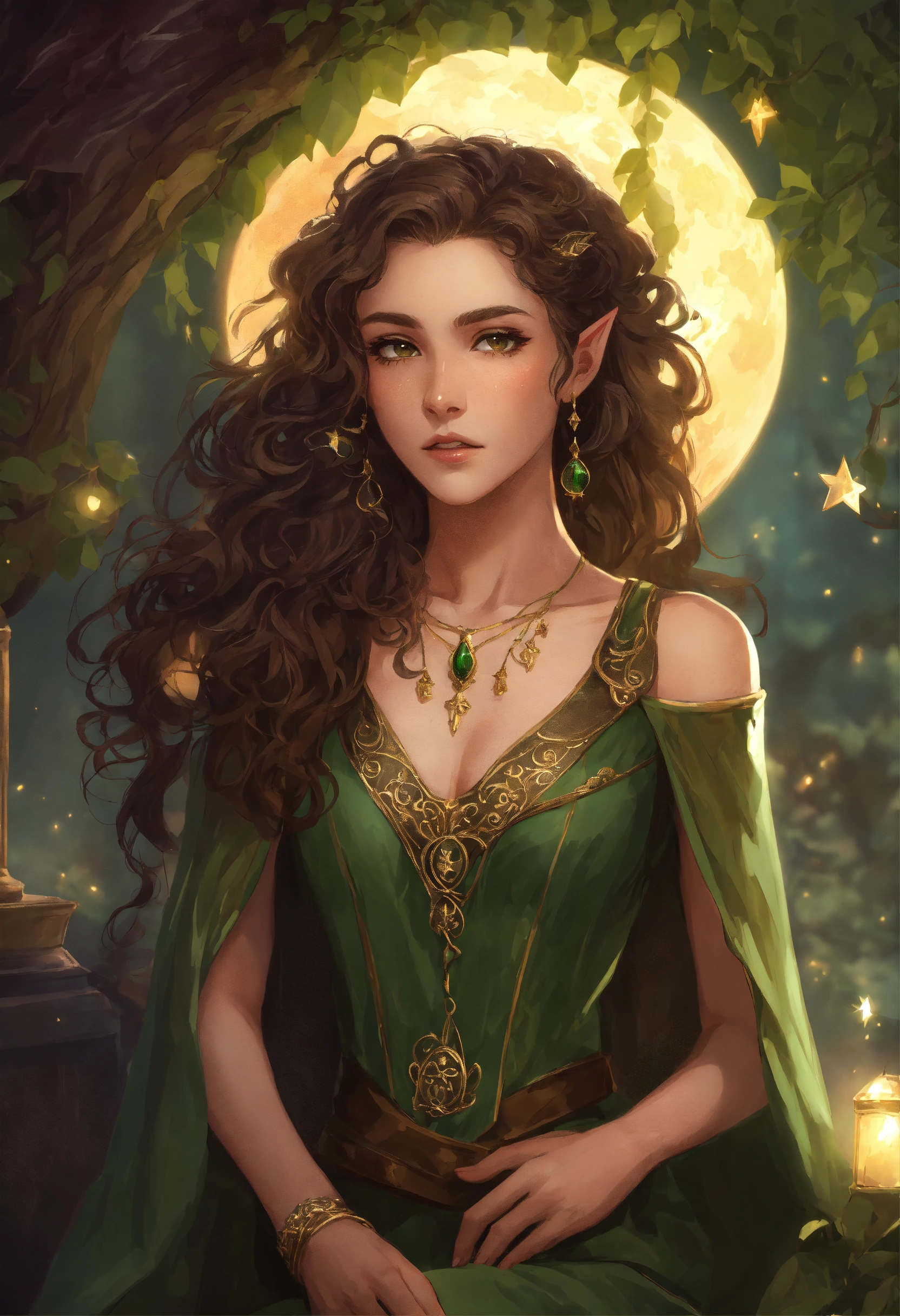 Lexica - Character art of a 24-year-old female wood elf, curly hair ...