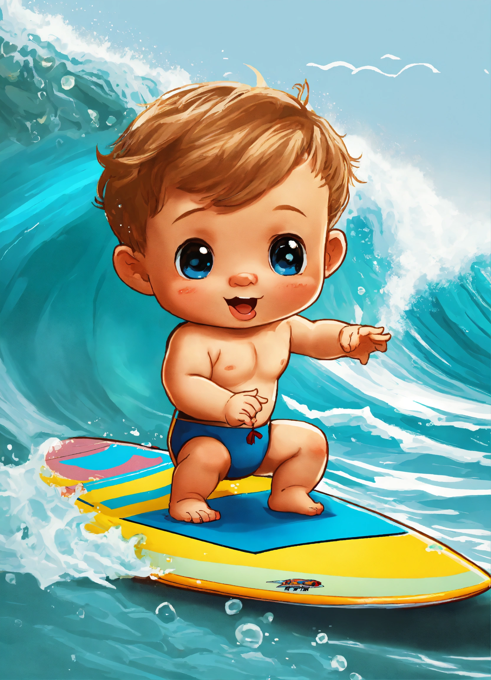 Lexica - Cute baby surfer illustrator digital art.