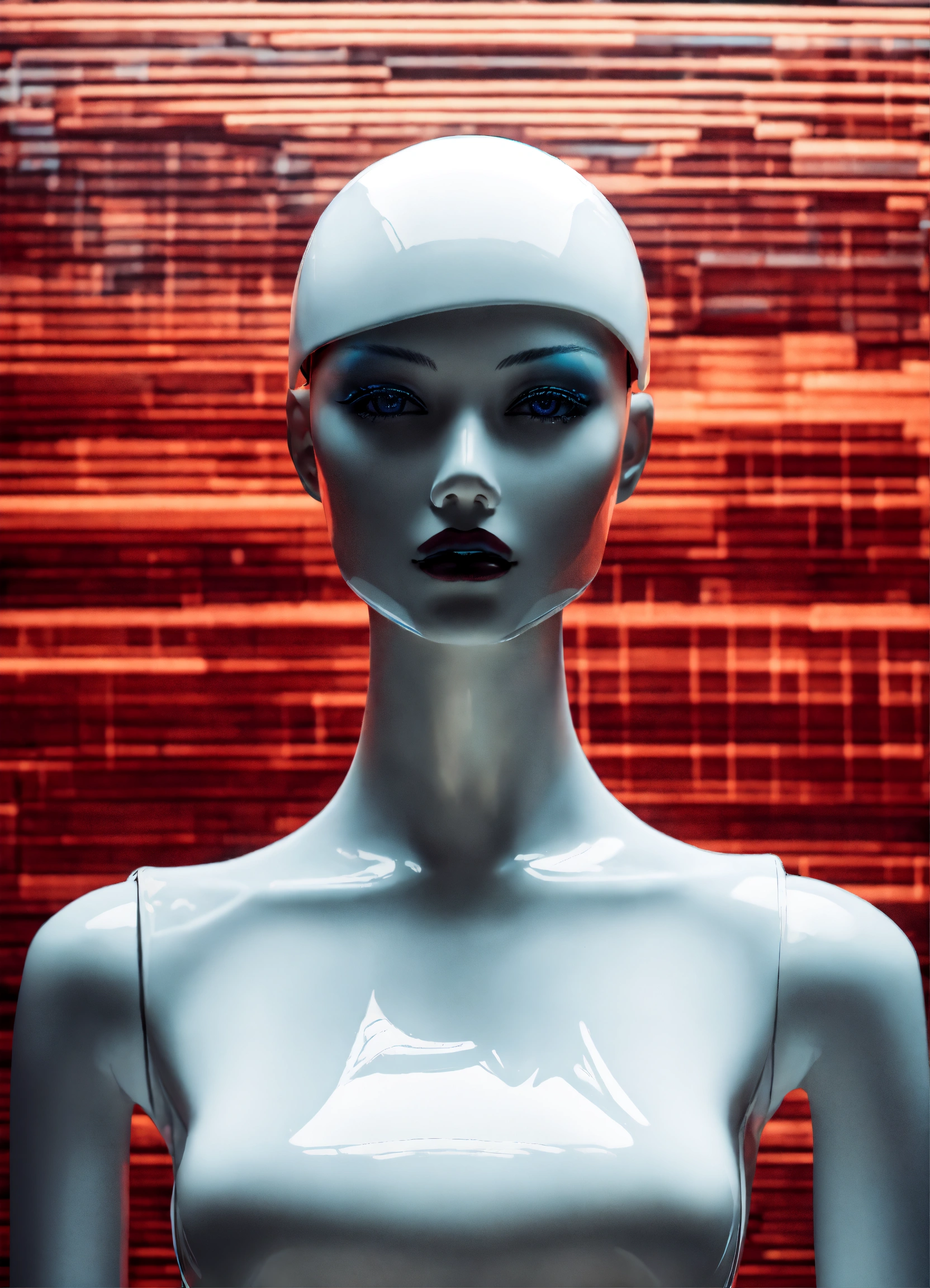 Lexica - A futuristic mannequin facing the camera in a white t shirt ...