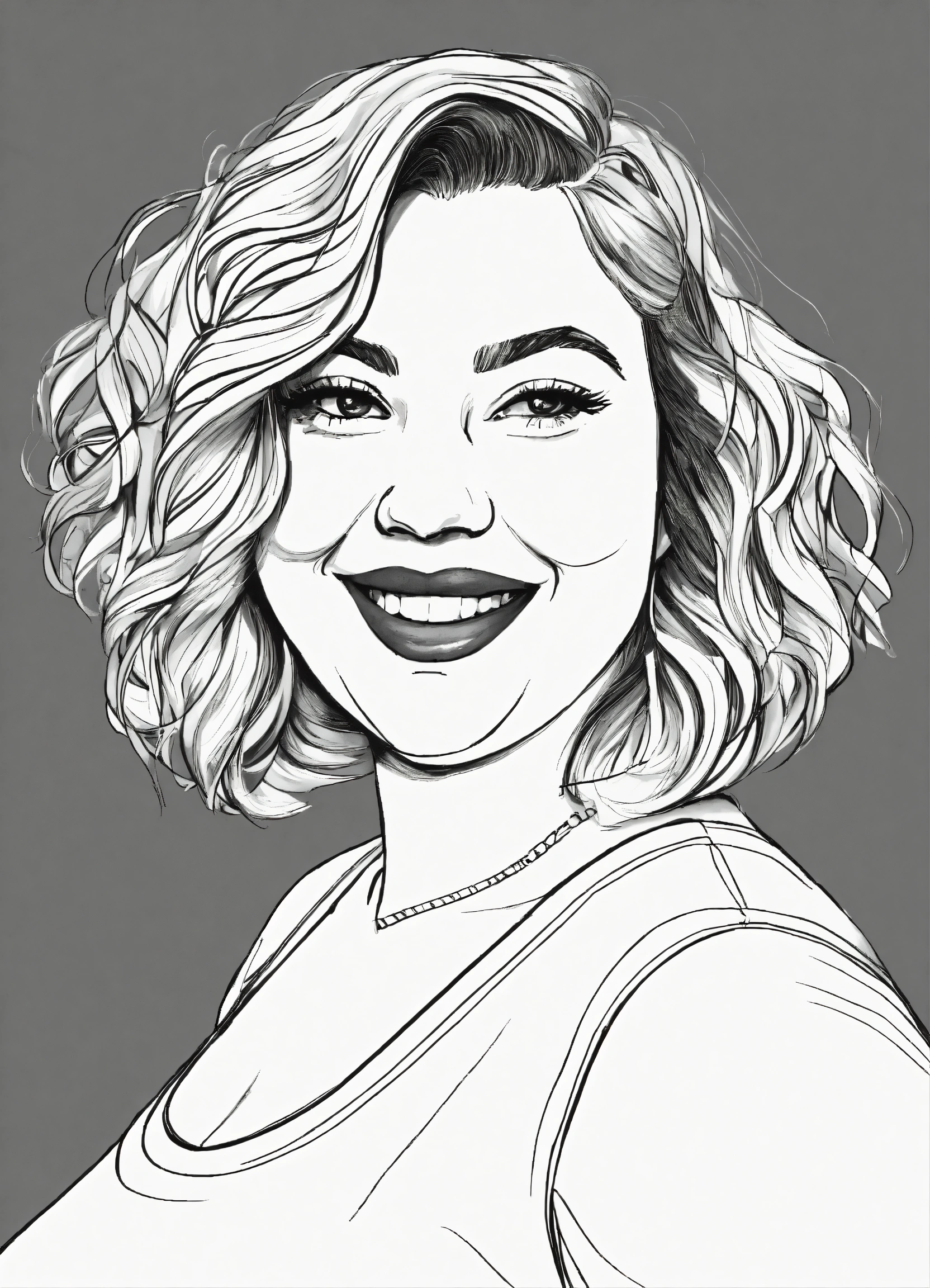 Lexica - Black and white line drawing, plus size woman, with a bob ...
