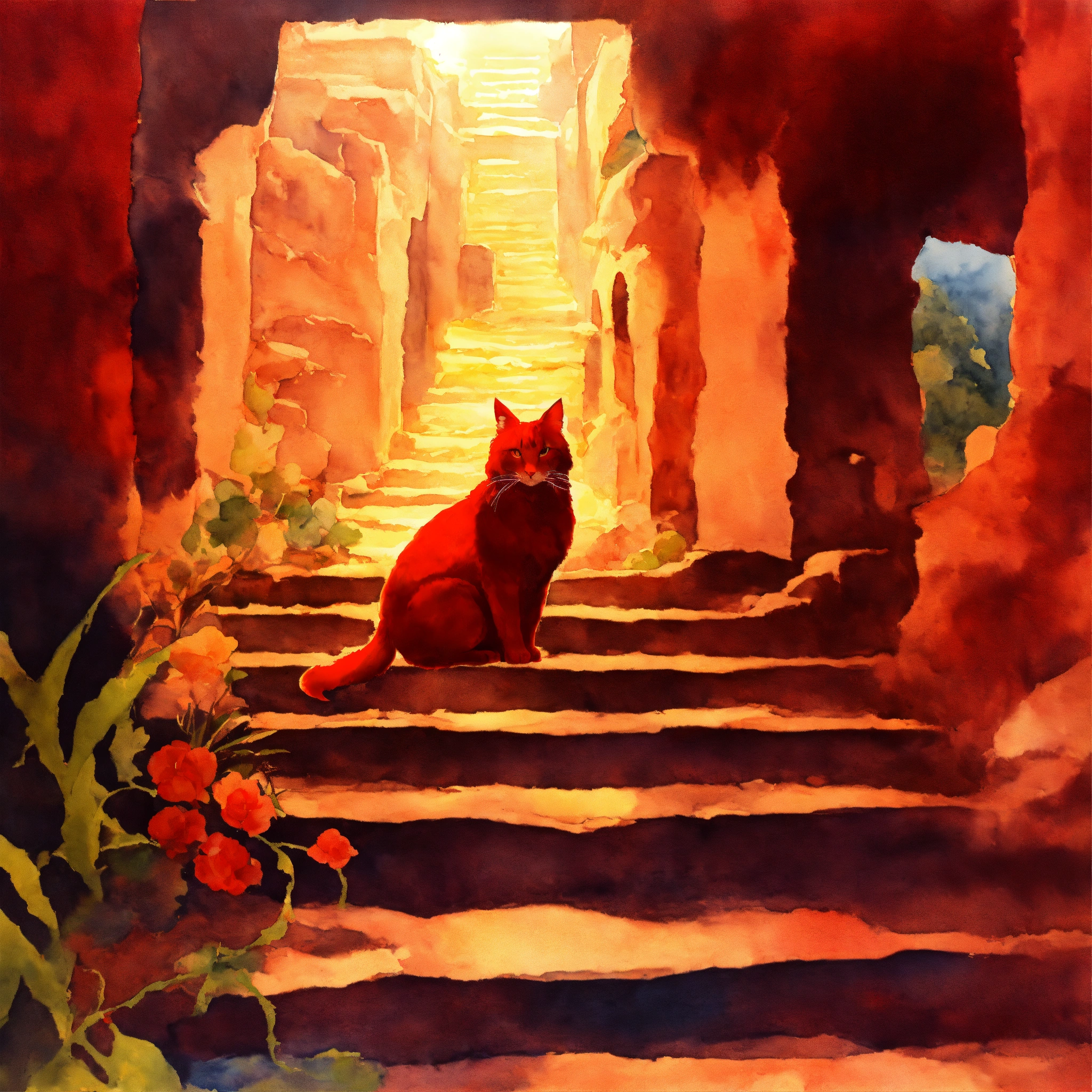 Lexica - Basic watercolor painting, amateur artad art, red cat, cat ...