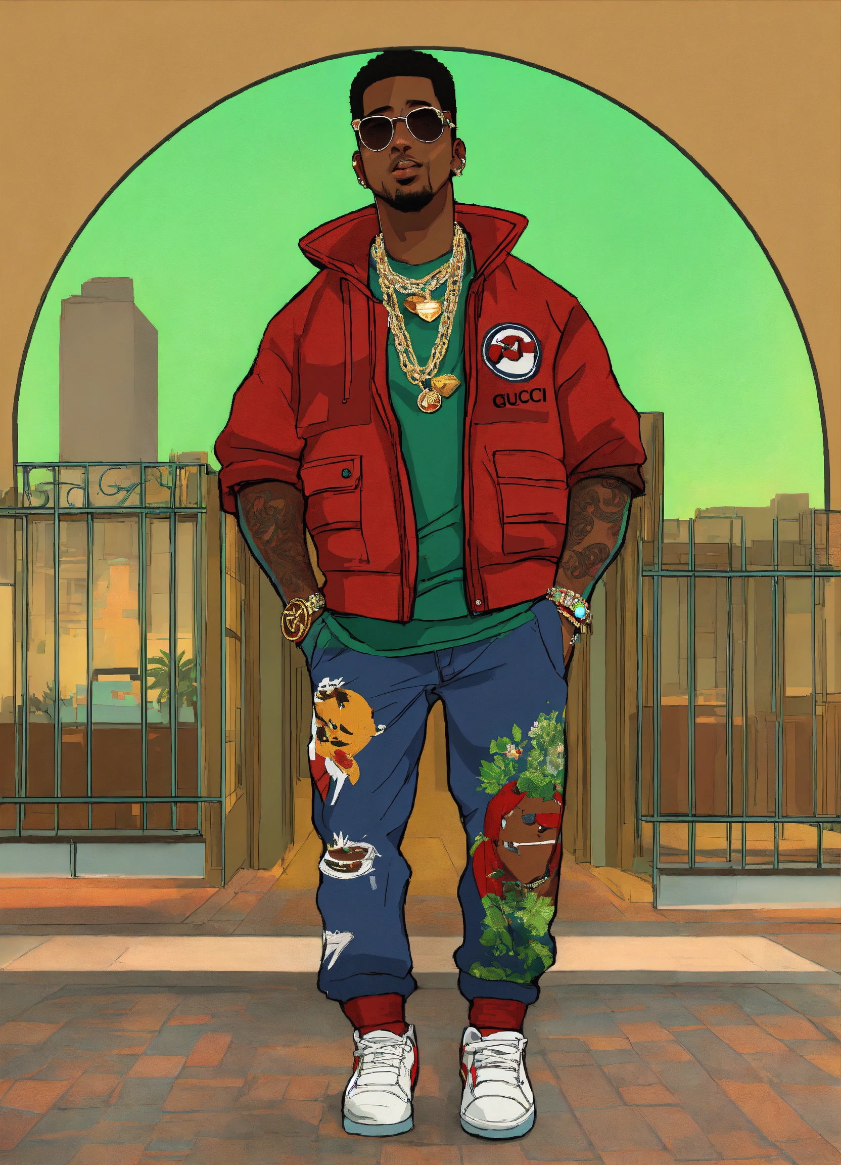 Lexica - Hip hop art style gucci mane boondocks full body
